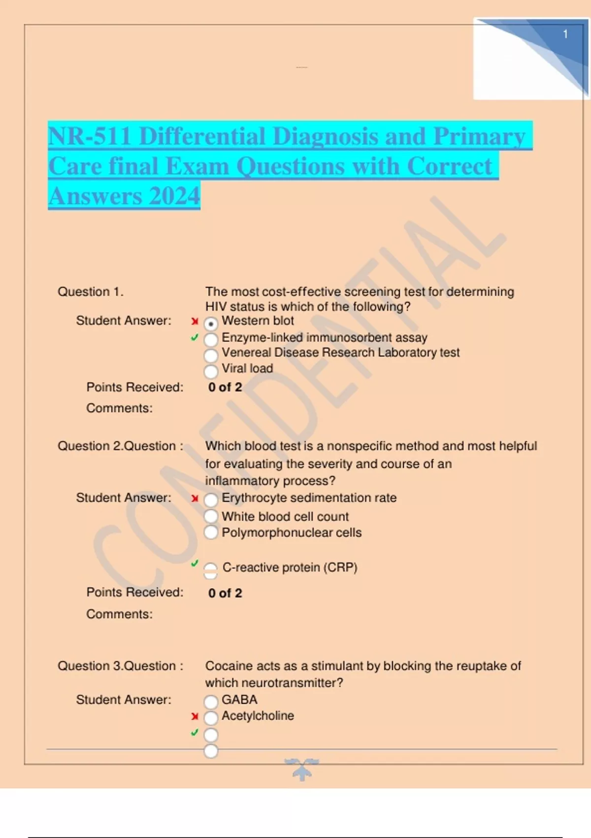 NR-511 Differential Diagnosis and Primary Care final Exam Questions ...