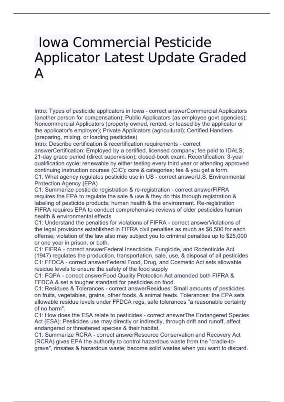 Iowa Commercial Pesticide Applicator Latest Update Graded A - Iowa ...