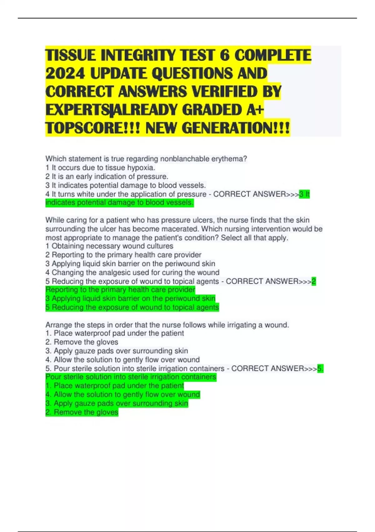 TISSUE INTEGRITY TEST 6 COMPLETE 2024 UPDATE QUESTIONS AND CORRECT ...