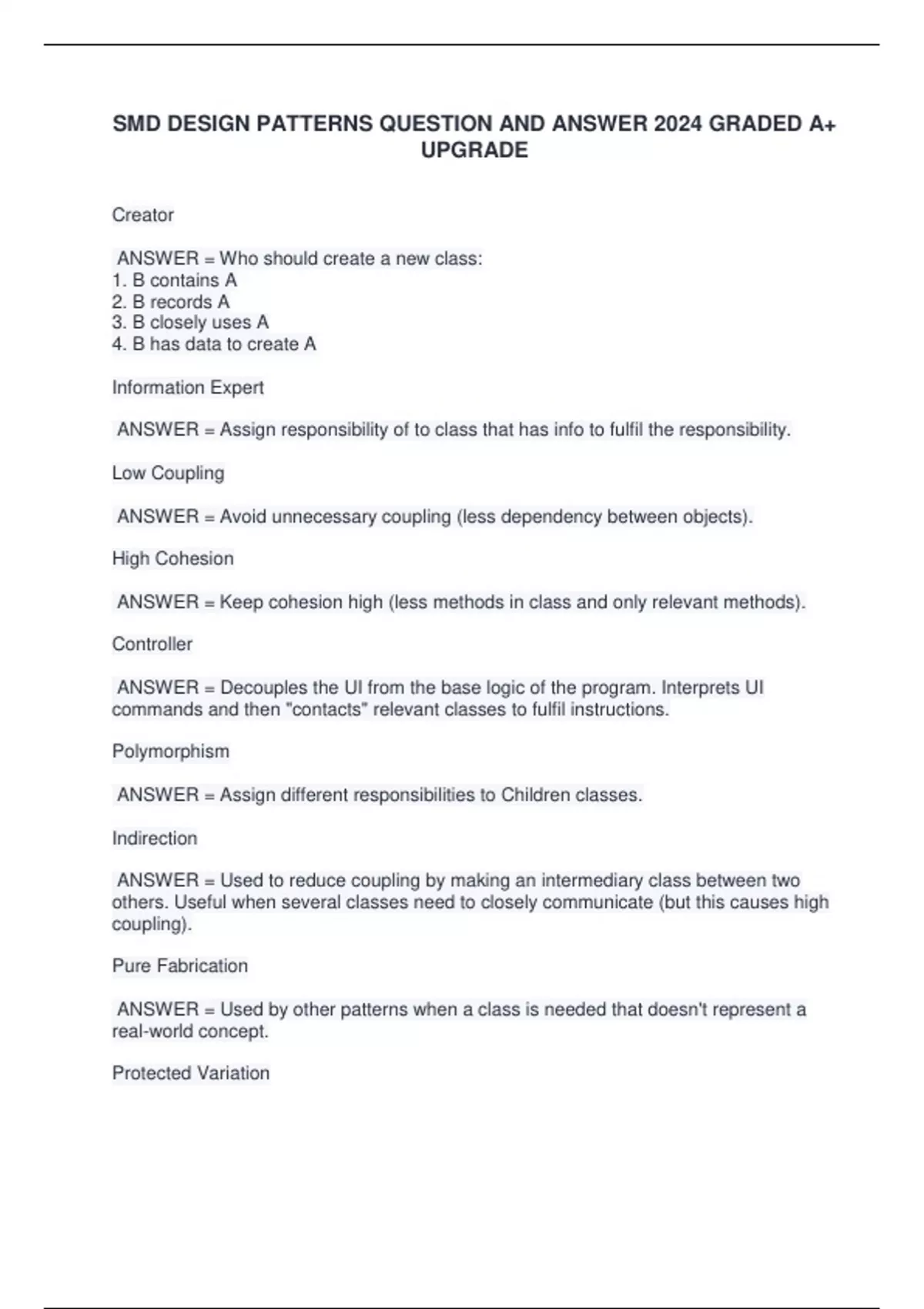 SMD DESIGN PATTERNS QUESTION AND ANSWER 2024 GRADED A+ UPGRADE - SMD DESIGN PATTERNS - Stuvia US