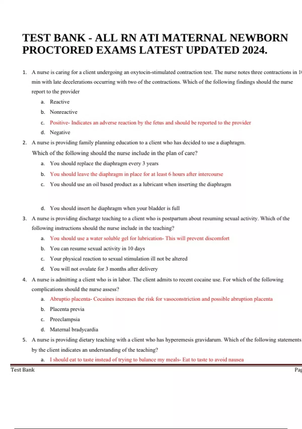 TEST BANK - ALL RN ATI MATERNAL NEWBORN PROCTORED EXAMS LATEST UPDATED ...