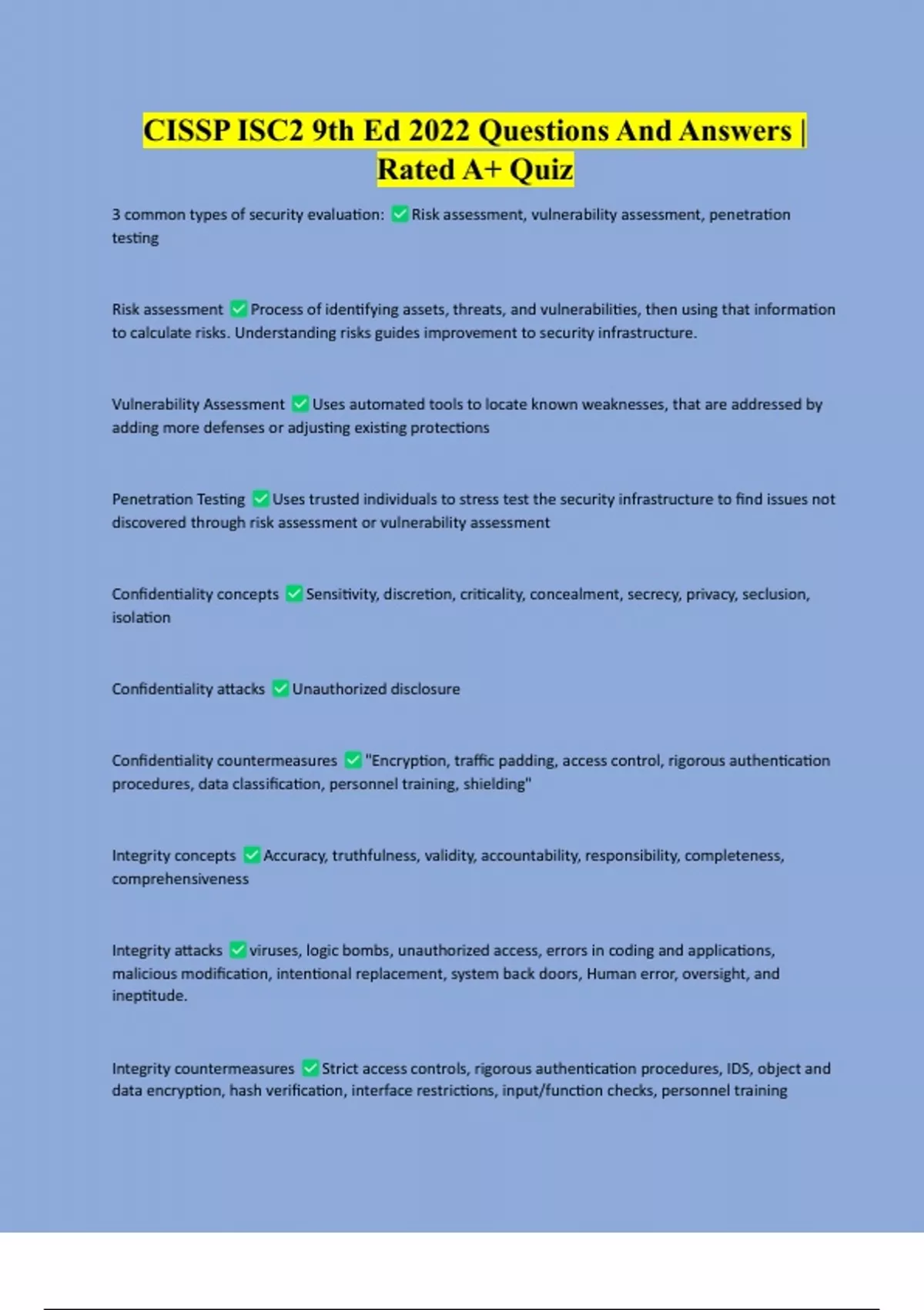 CISSP ISC2 9th Ed 2022 Questions And Answers | Rated A+ Quiz - CISSP ...