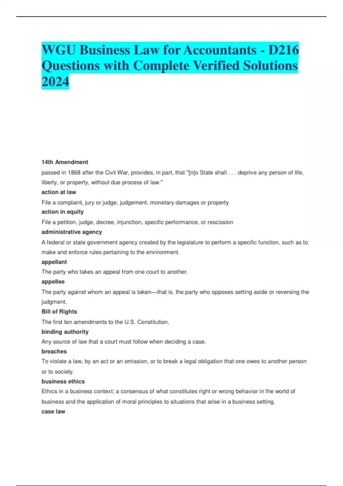 WGU Business Law for Accountants - D216 Questions with Complete ...