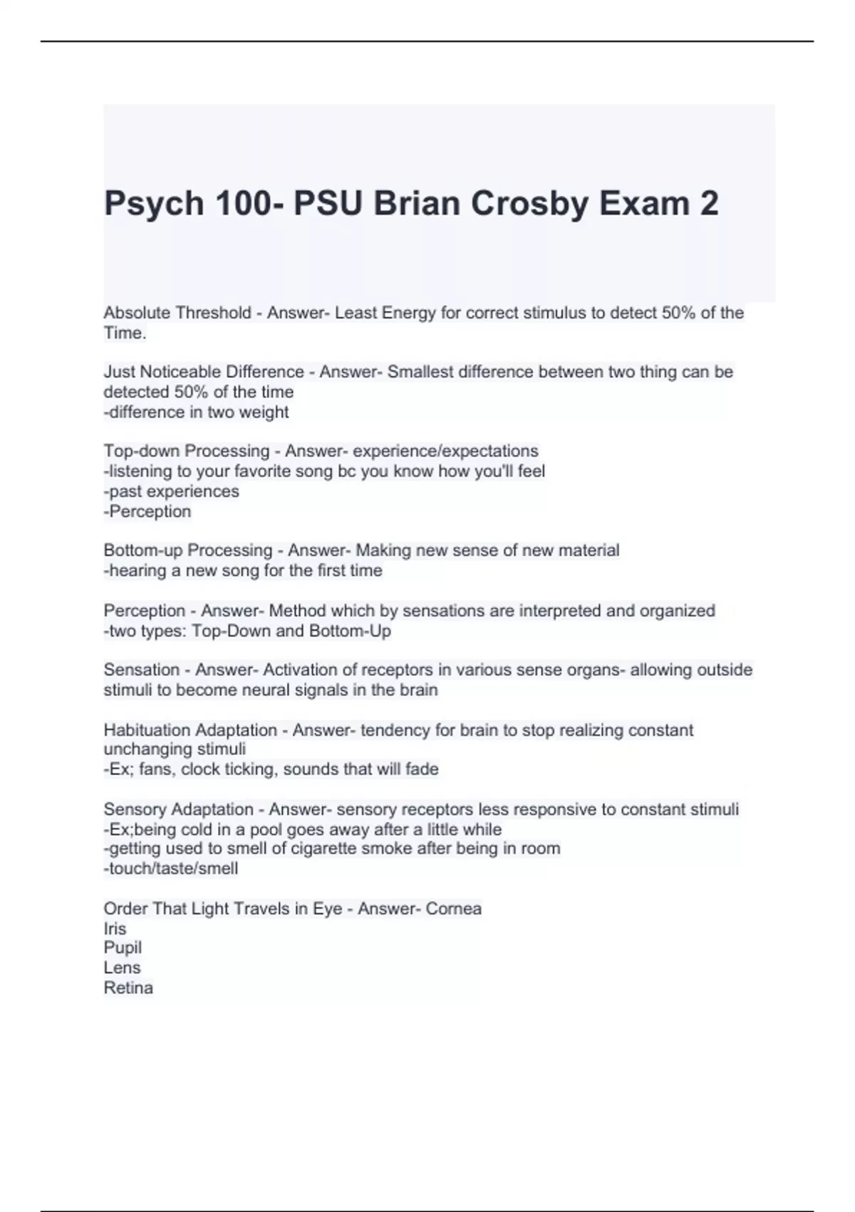 Psych 100- PSU Brian Crosby Exam 2 with correct Answers - PSU Crosby Psych 100 - Stuvia US