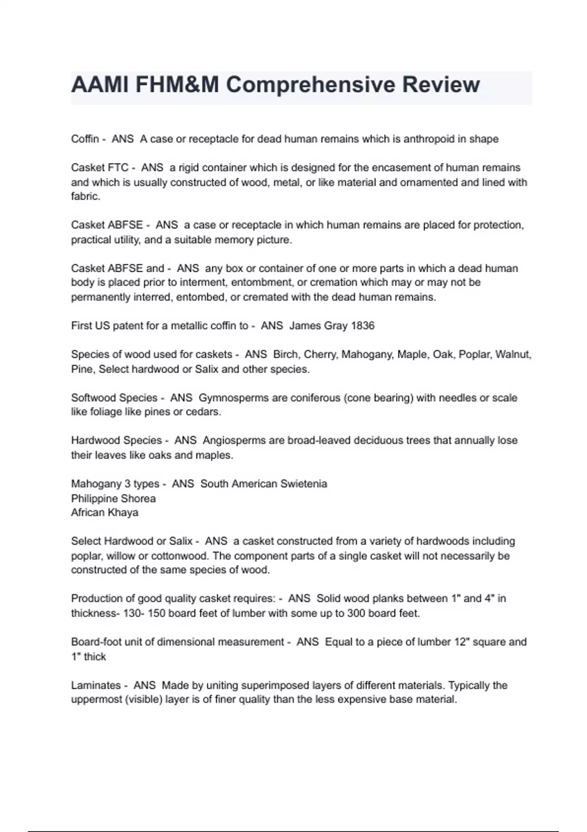 AAMI FHM&M Comprehensive Review 2024 - AAMI FHM&M Comprehensive - Stuvia US