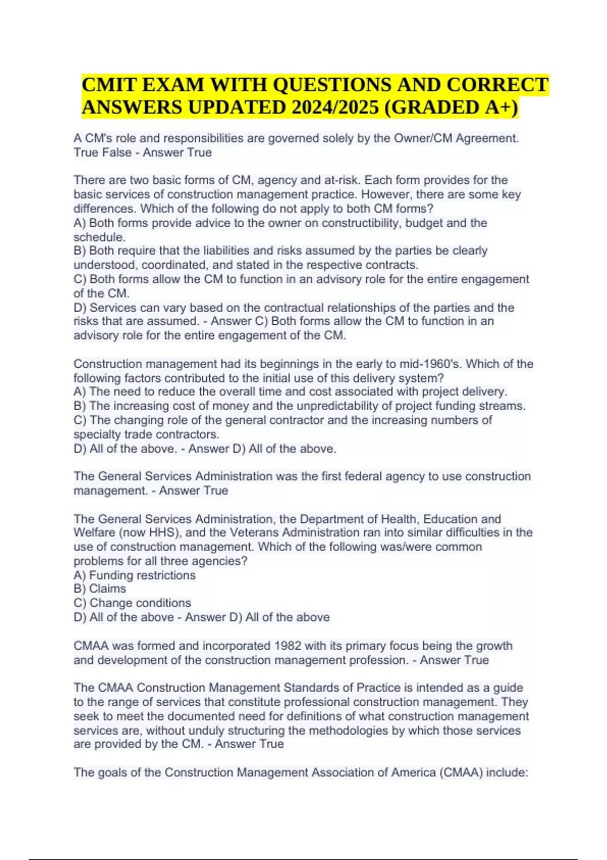 CMIT EXAM WITH QUESTIONS WITH CORRECT ANSWERS UPDATED 2024/2025 ...