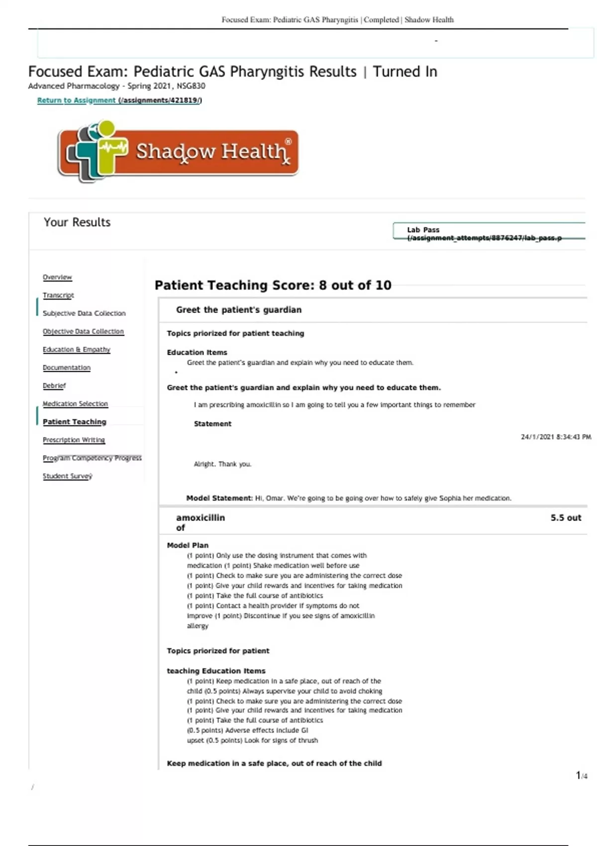 NSG 830 Focused Exam Pediatric GAS Pharyngitis Patient Teaching ...