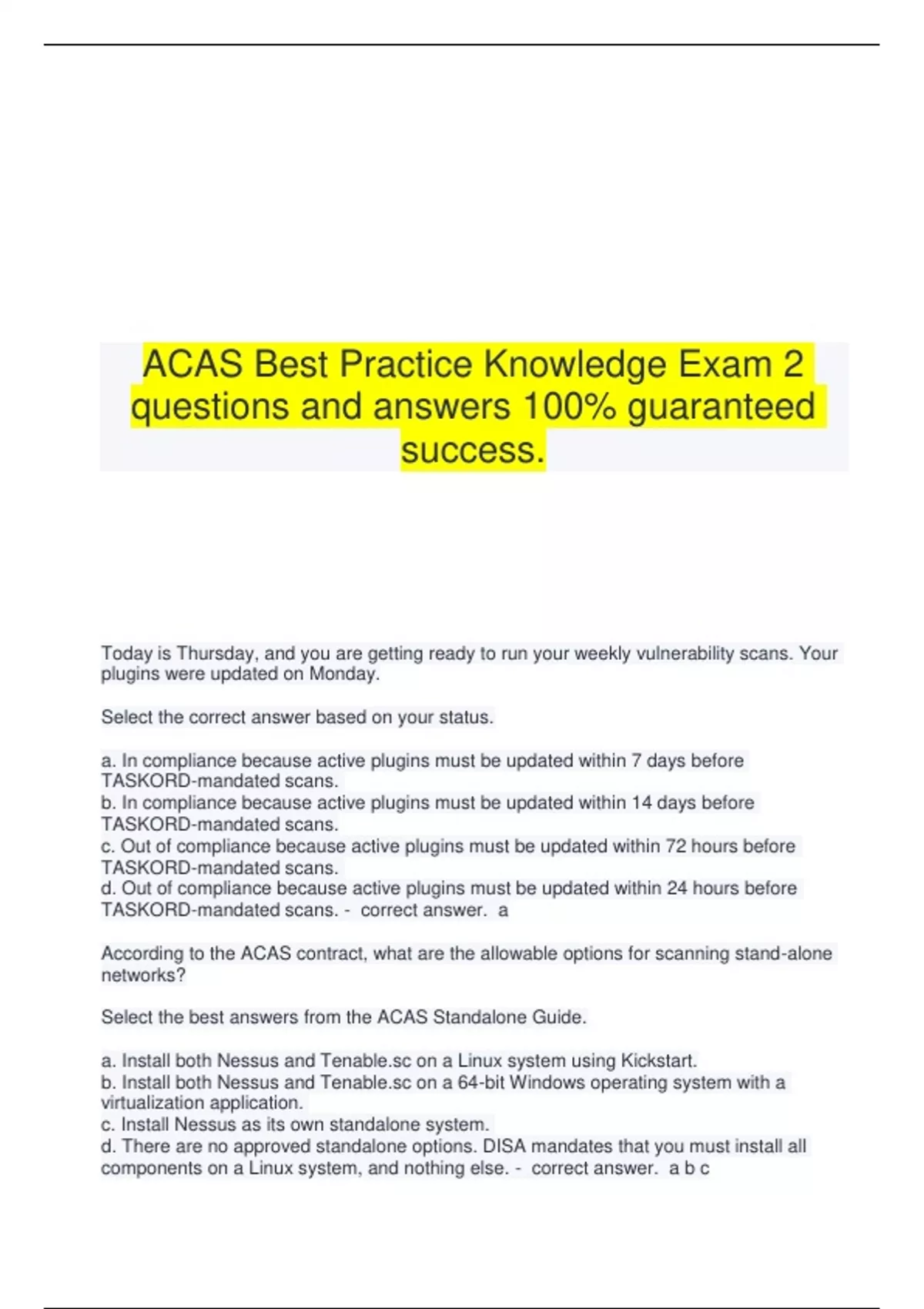 ACAS Best Practice Knowledge Exam 2 questions and answers 100% ...