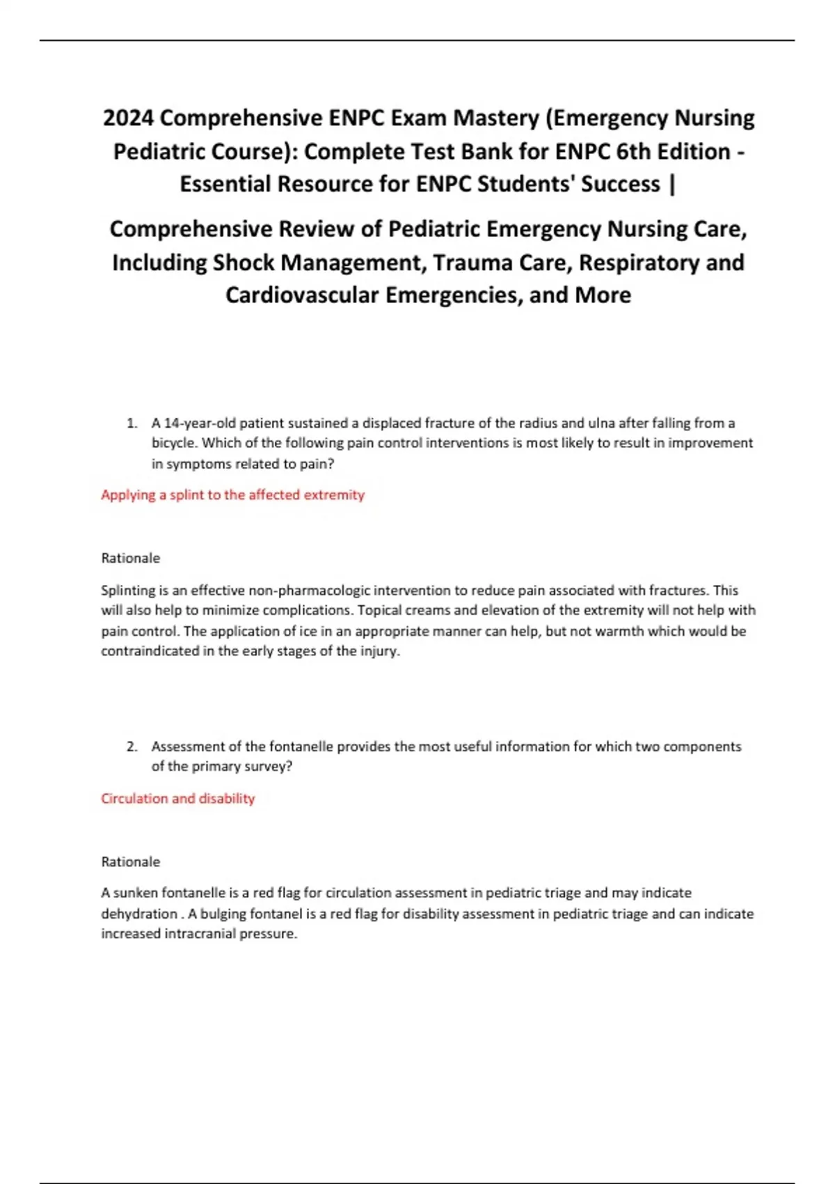 2025 Comprehensive ENPC Exam Mastery (Emergency Nursing Pediatric ...