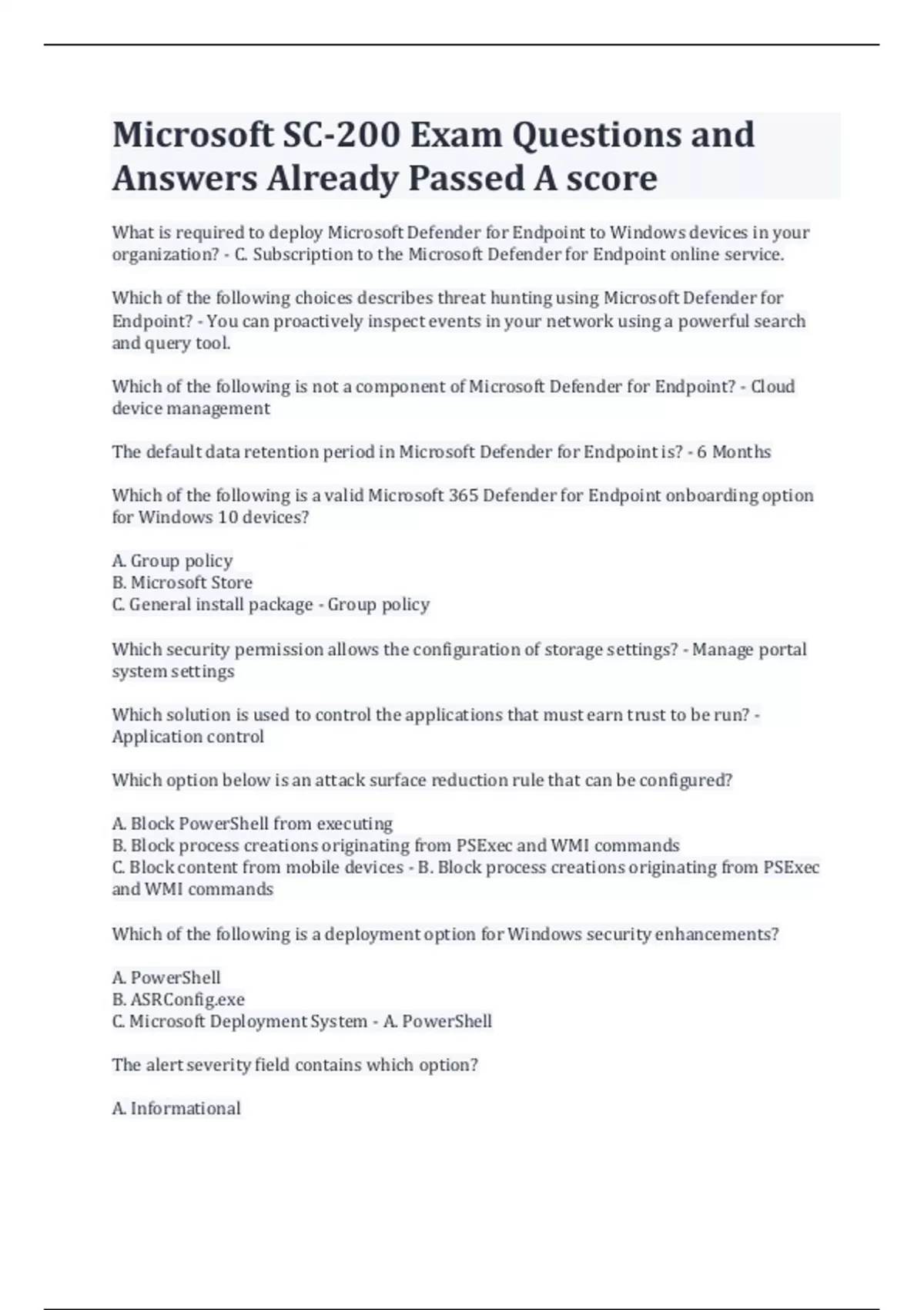 Microsoft SC-200 Exam Questions and Answers Already Passed A score ...