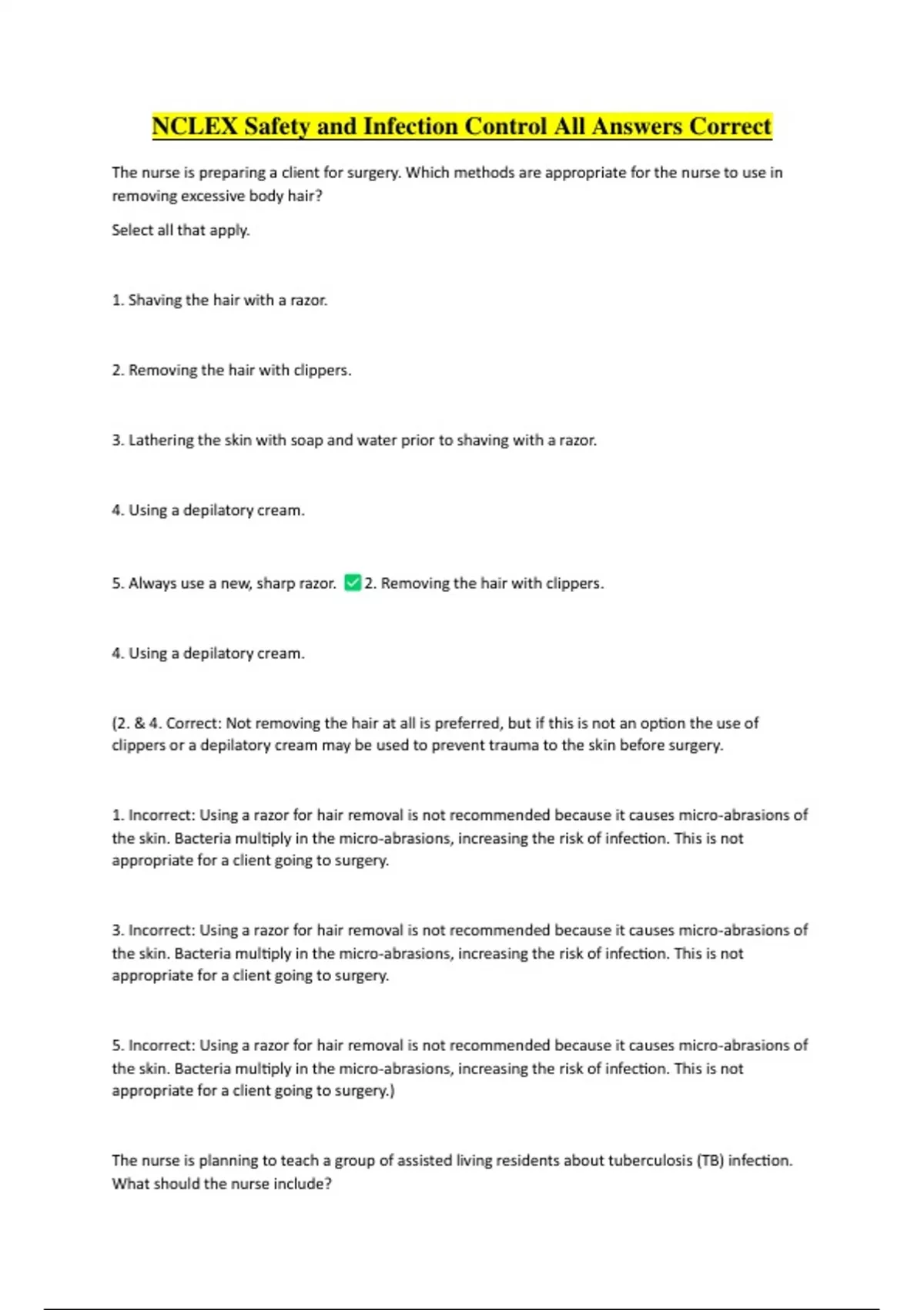 NCLEX Safety and Infection Control All Answers Correct - NCLEX Safety and Infection Control ...