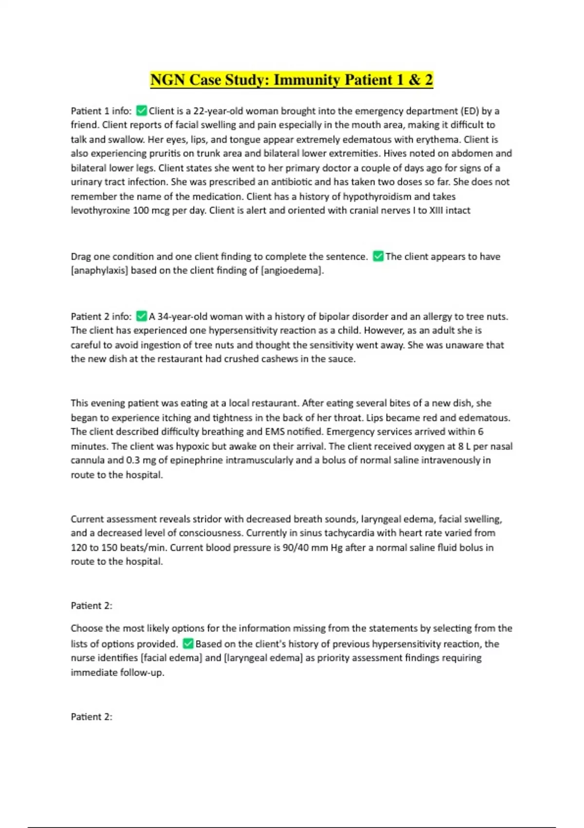 NGN Case Study: Immunity Patient 1 & 2 - NGN Case Study: Immunity ...