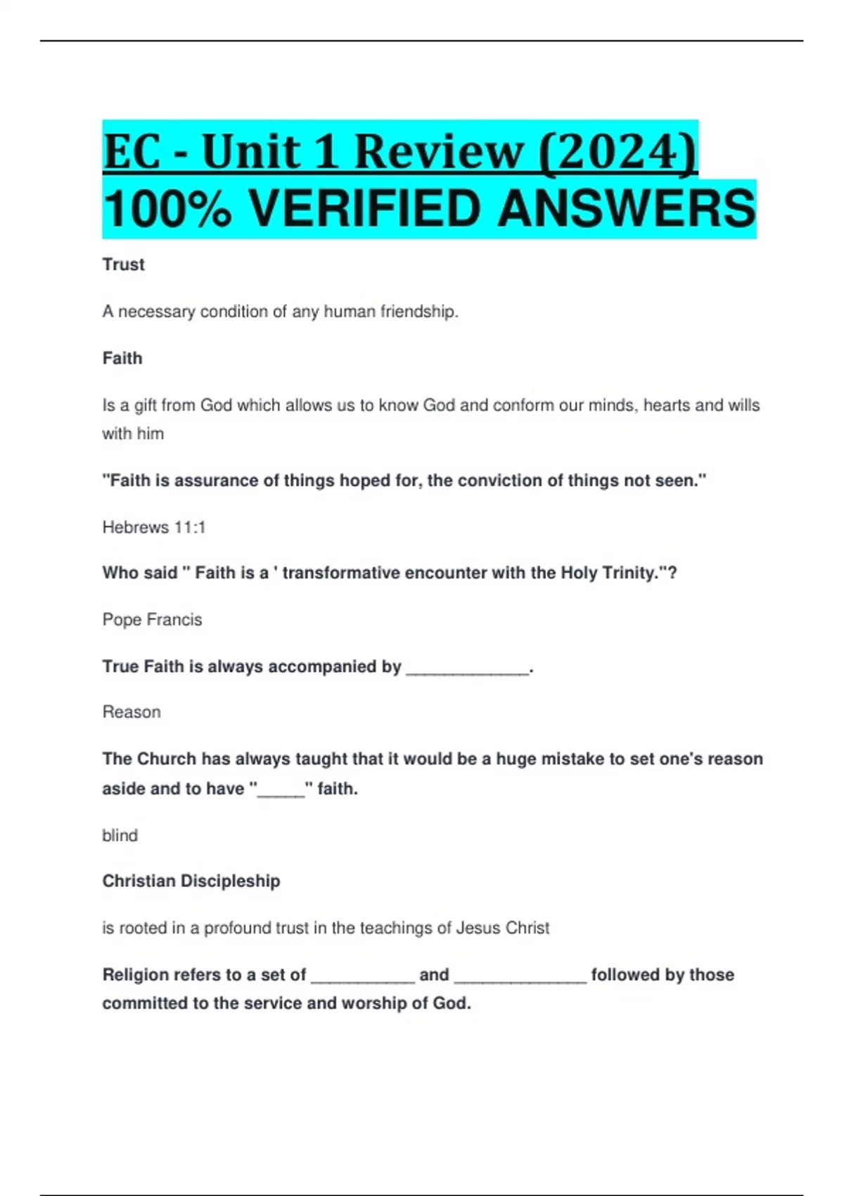 EC - Unit 1 Review (2024) 100% VERIFIED ANSWERS - EC - Unit 1 - Stuvia US