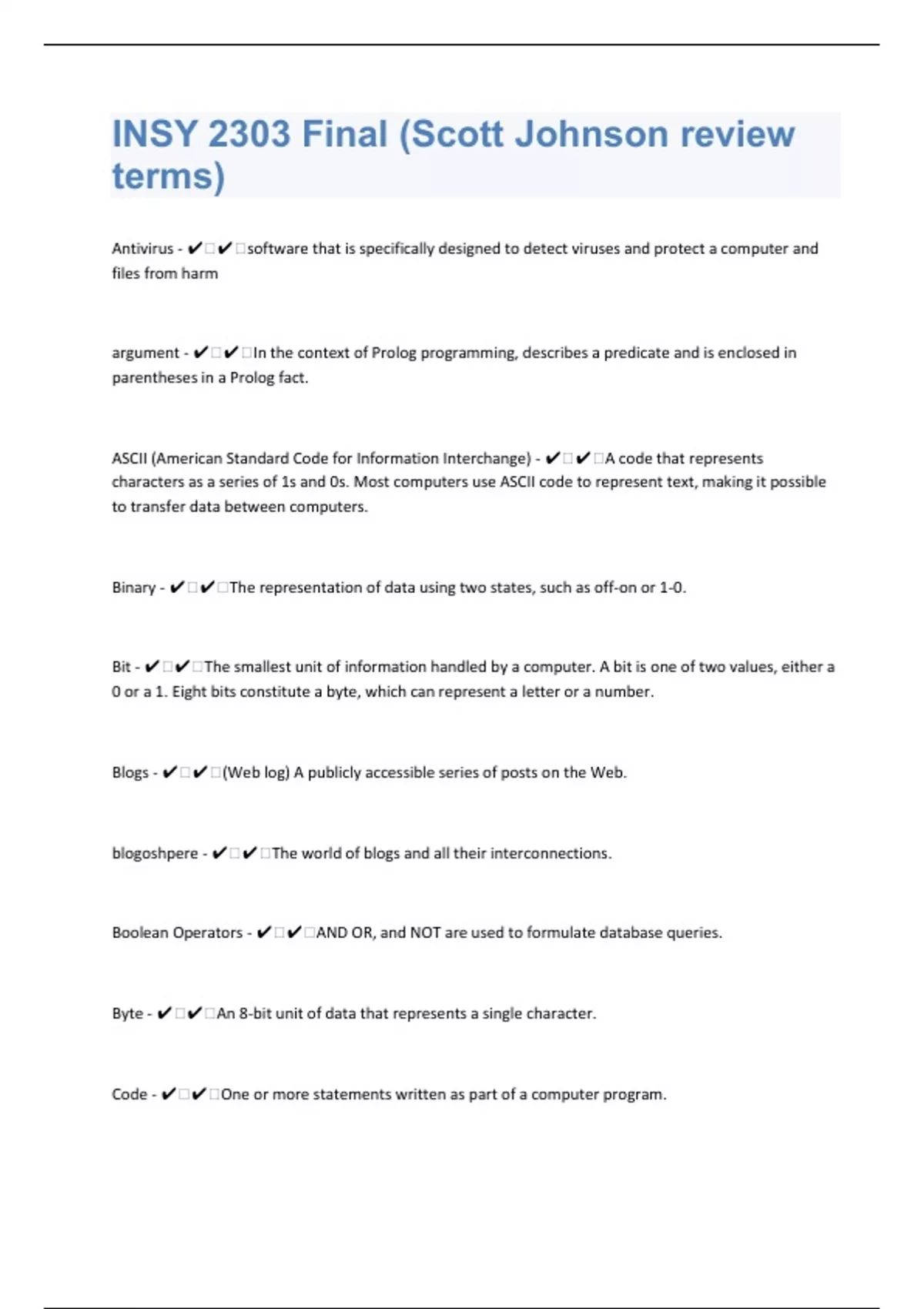 INSY 2303 Final (Scott Johnson review terms) 78 Questions and Answers ...