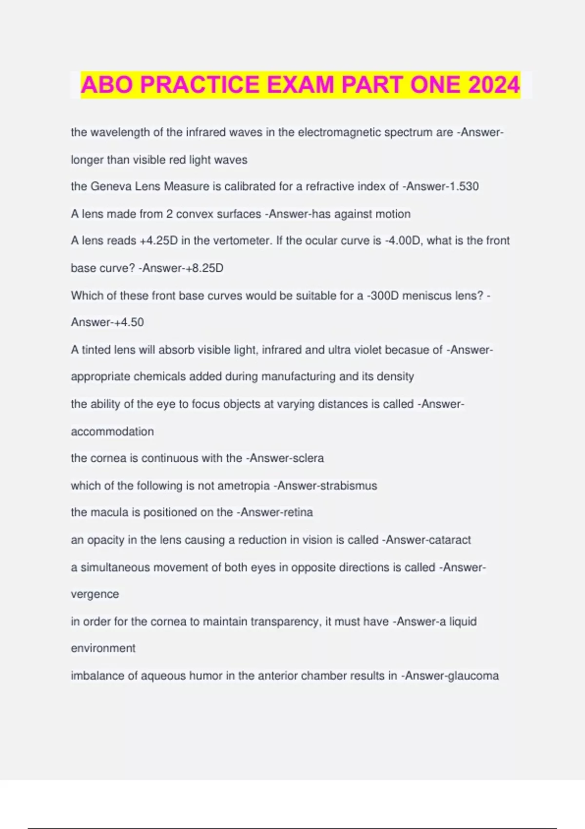 ABO PRACTICE EXAM PART ONE 2024 - ABO - Stuvia US