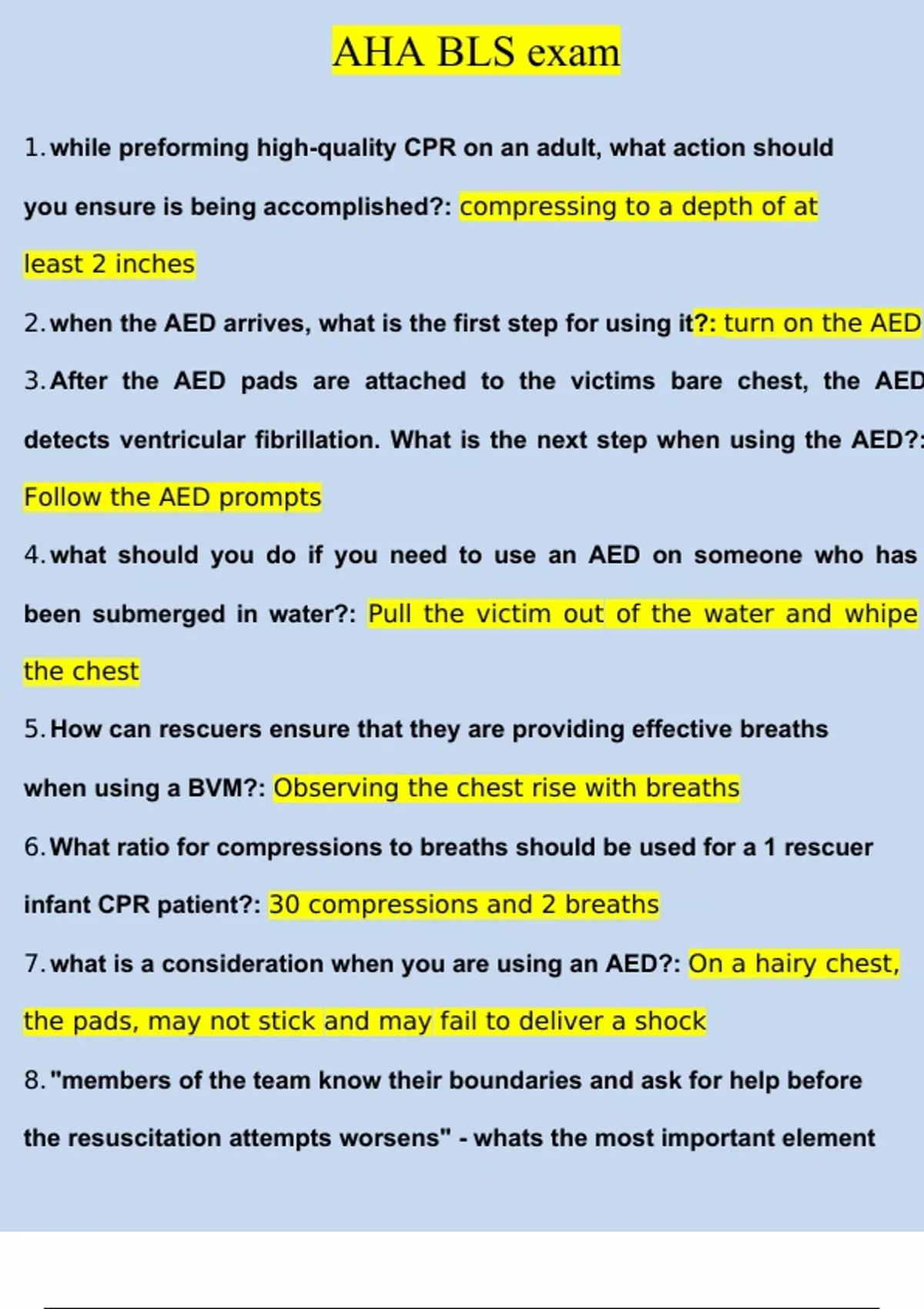 AHA BLS Exam 2025 Questions and Answers (2025 / 2026) (Verified Answers ...
