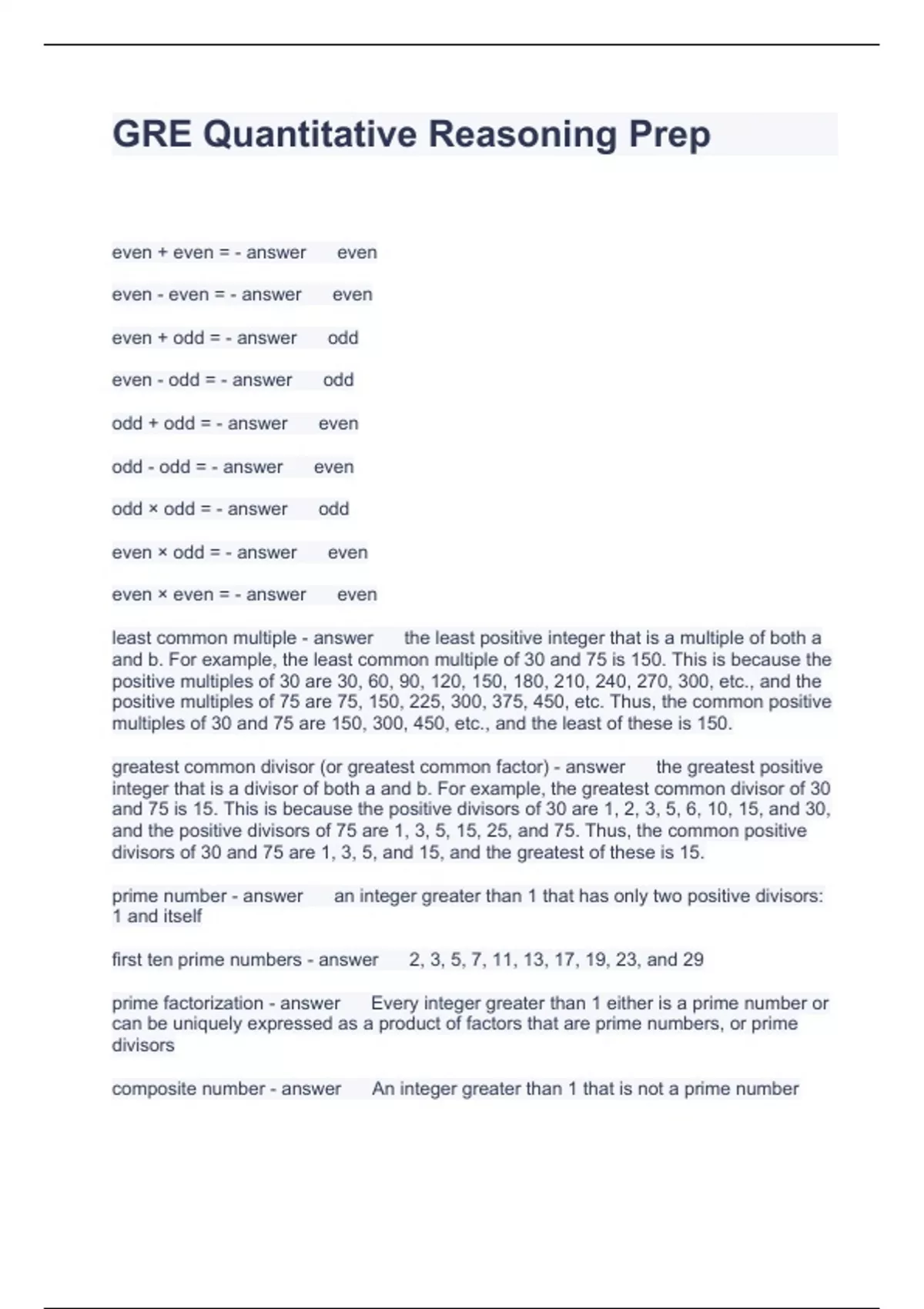 GRE Quantitative Reasoning Prep Questions with correct Answers 2024 ...