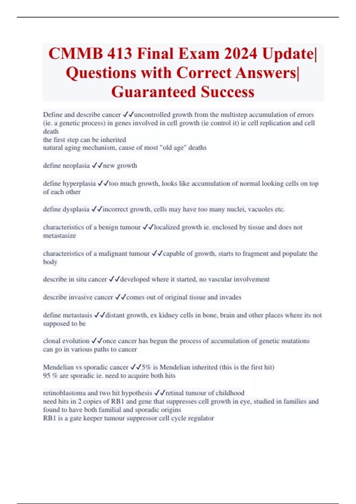 CMMB 413 Final Exam 2024 Update| Questions with Correct Answers| Guaranteed Success - CMMB ...