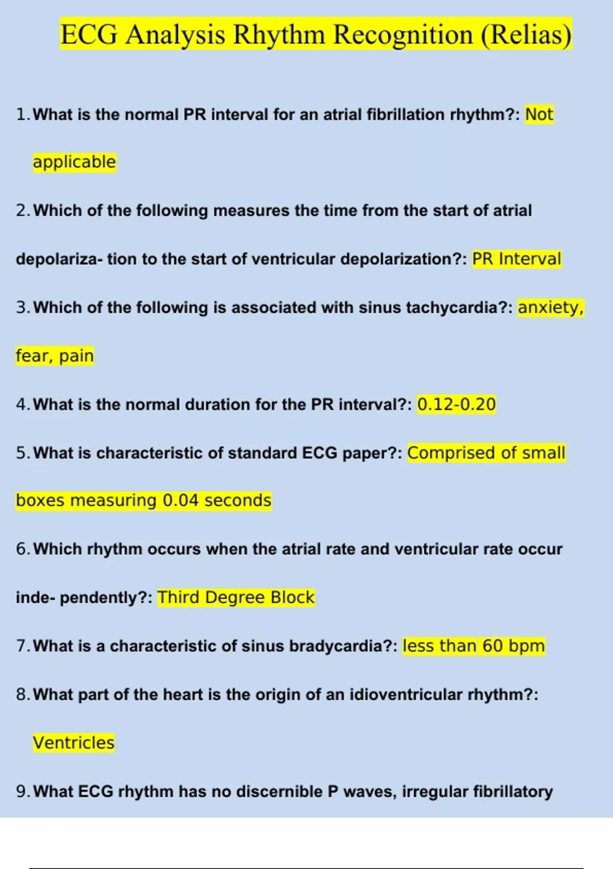 ECG Analysis Rhythm Recognition (Relias) Questions and Answers (2024 / ...