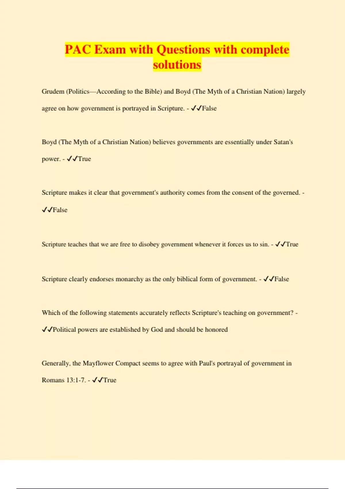 PAC Exam with Questions with complete solutions - PAC - Stuvia US