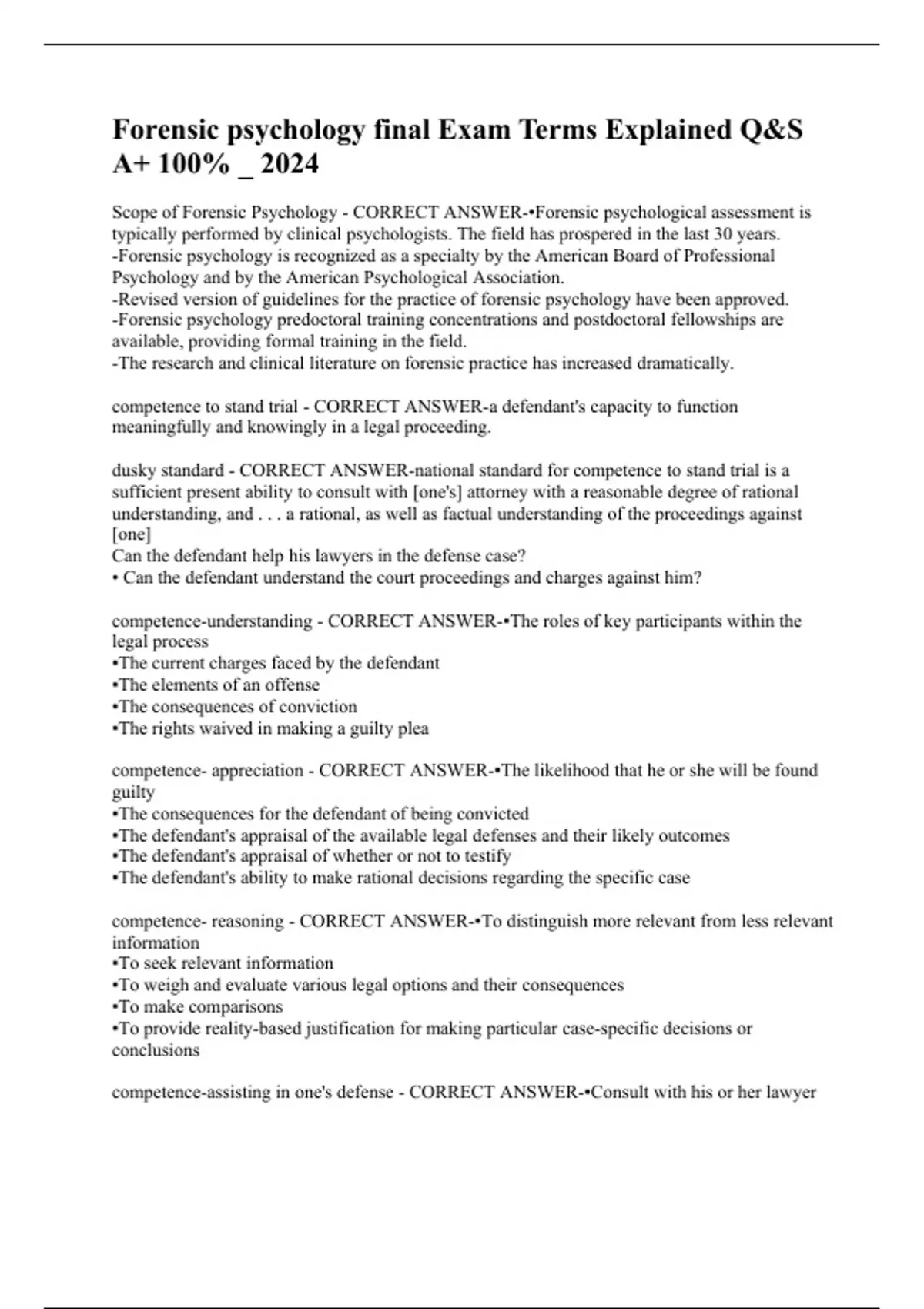Forensic psychology final Exam Terms Explained Q&S A+ 100% _ 2024 ...