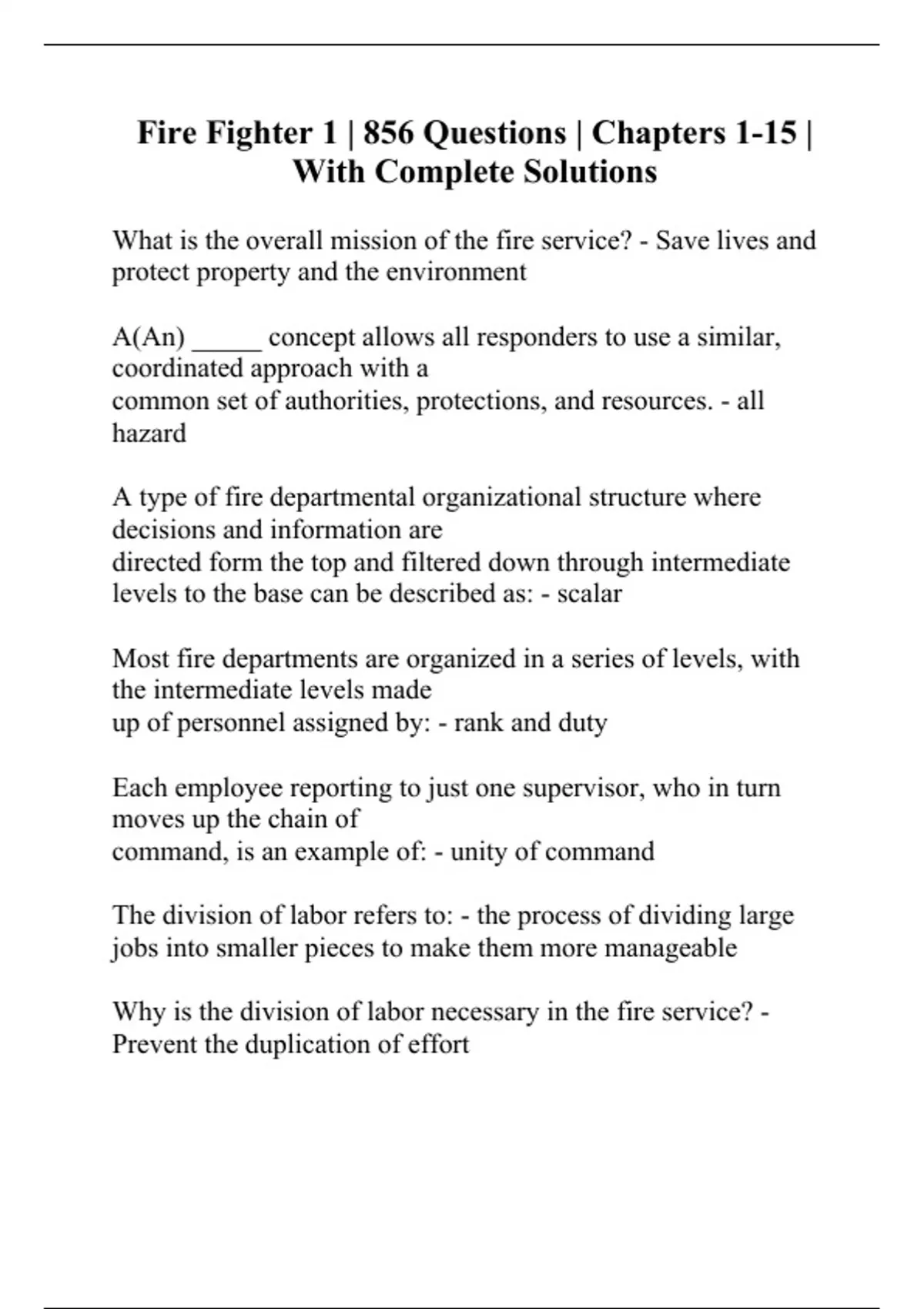 Fire Fighter 1 | 856 Questions | Chapters 1-15 | With Complete ...