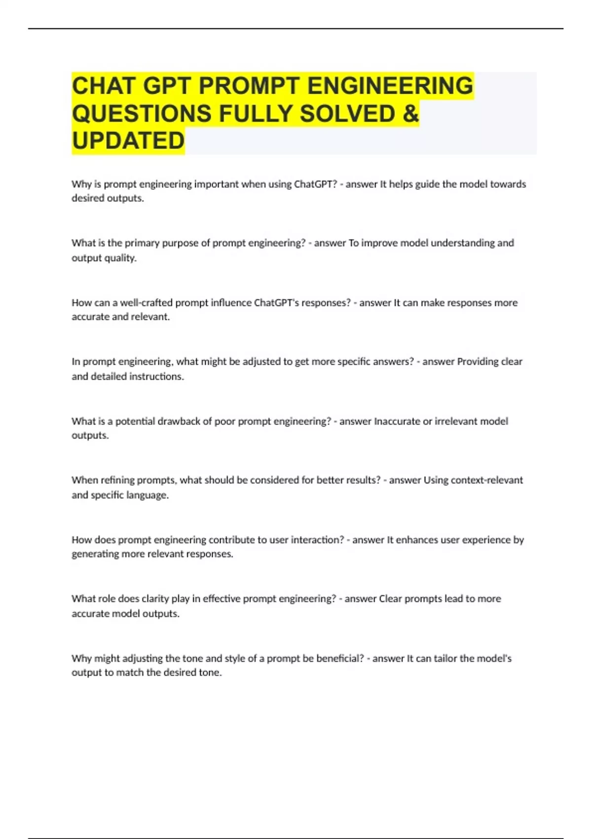 CHAT GPT PROMPT ENGINEERING QUESTIONS FULLY SOLVED & UPDATED|GUARANTEED SUCCESS - Chat GPT ...