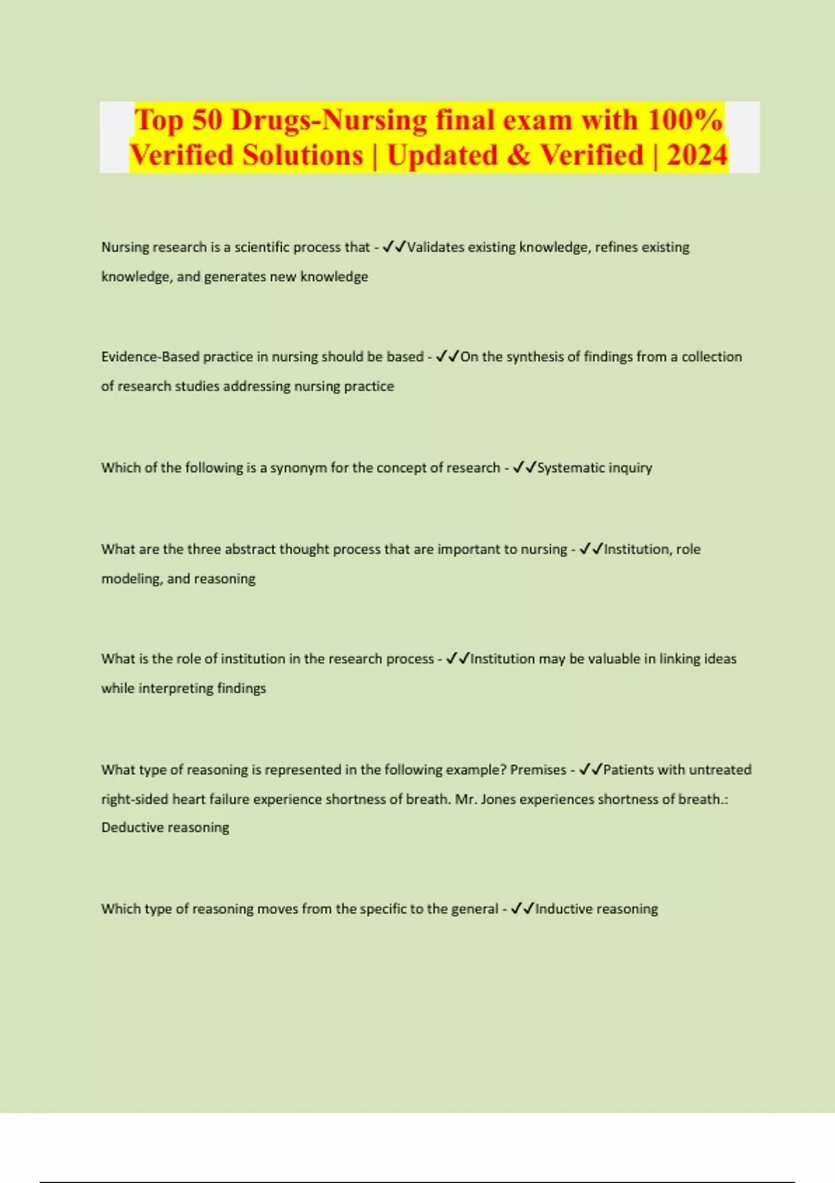 Top 50 Drugs-Nursing final exam with 100% Verified Solutions | Updated ...