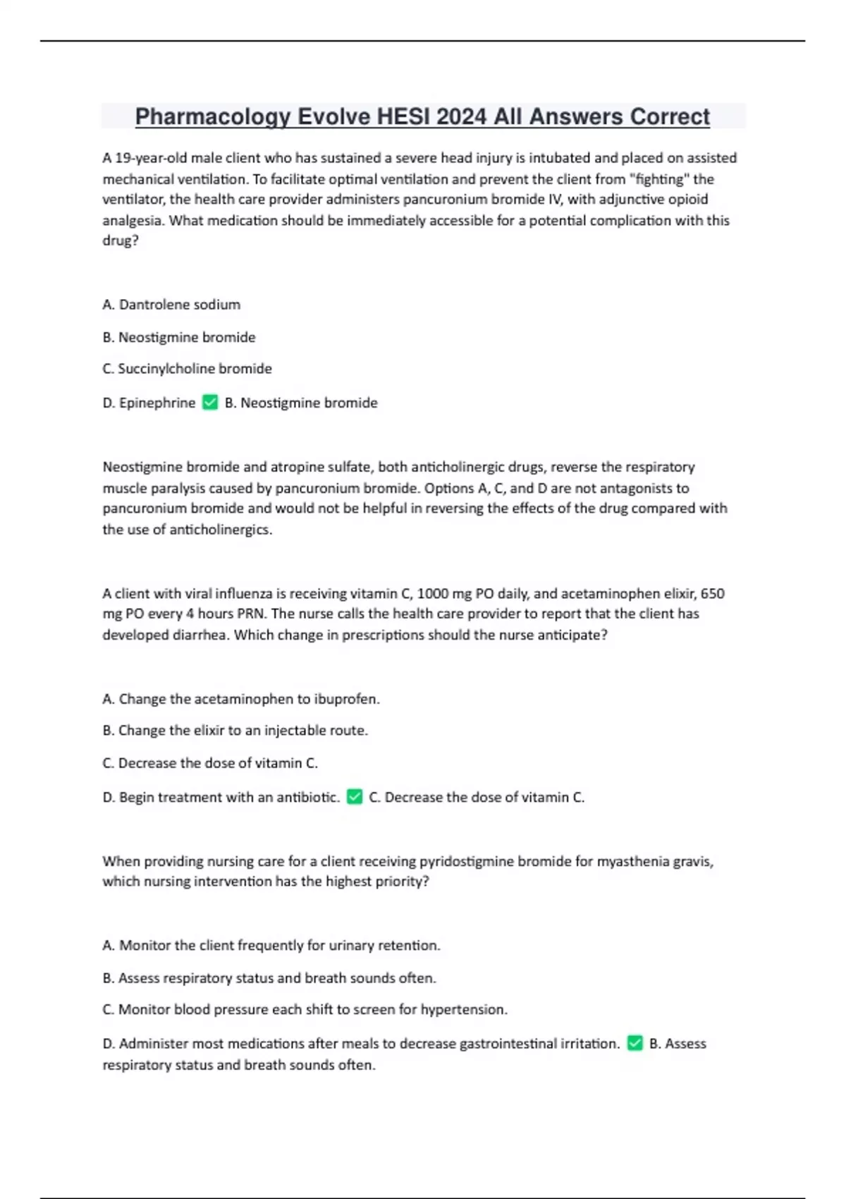 Pharmacology Evolve HESI 2024 All Answers Correct - Pharmacology Evolve ...