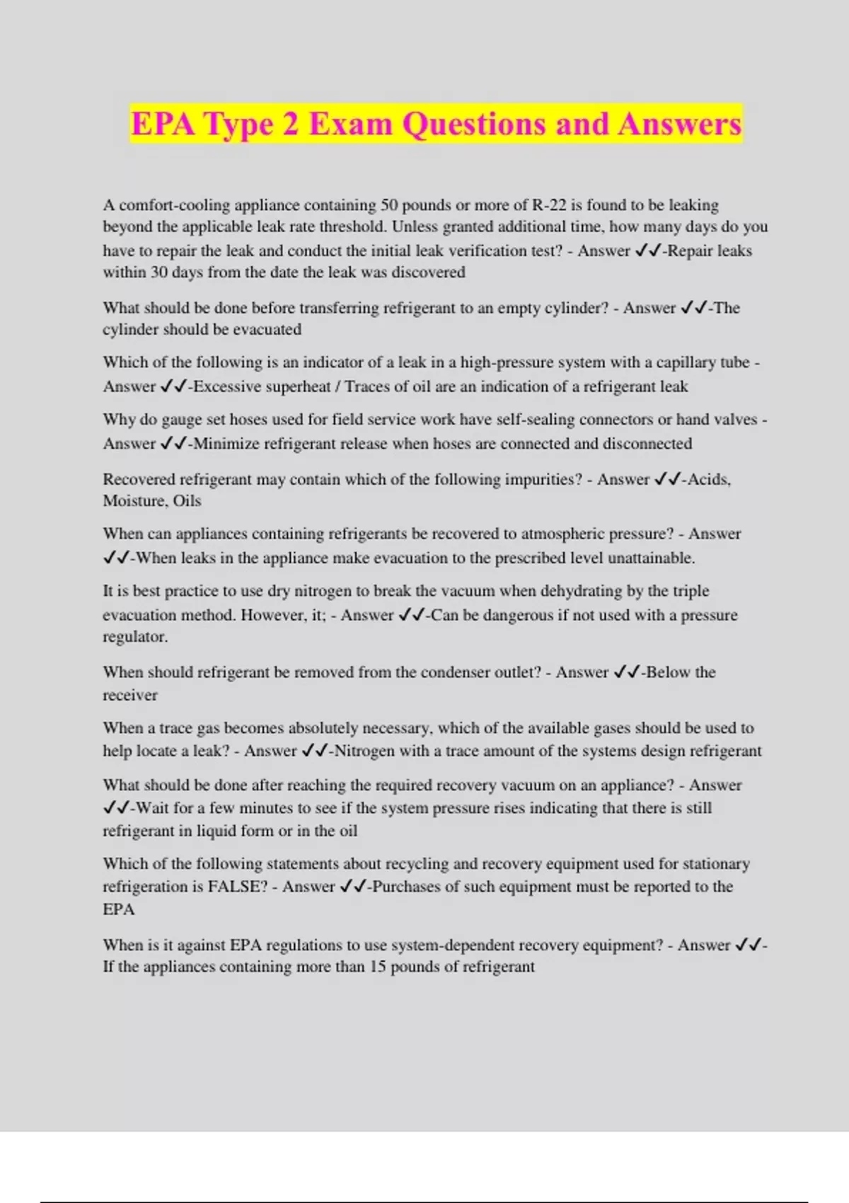 EPA/ EPA 608 Bundled Exams Questions and Answers | 100% Verified and ...