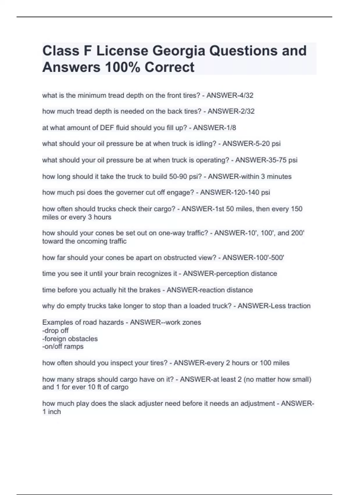 Georgia Class F Driver’s License Exam BUNDLE PACK Questions and Answers ...