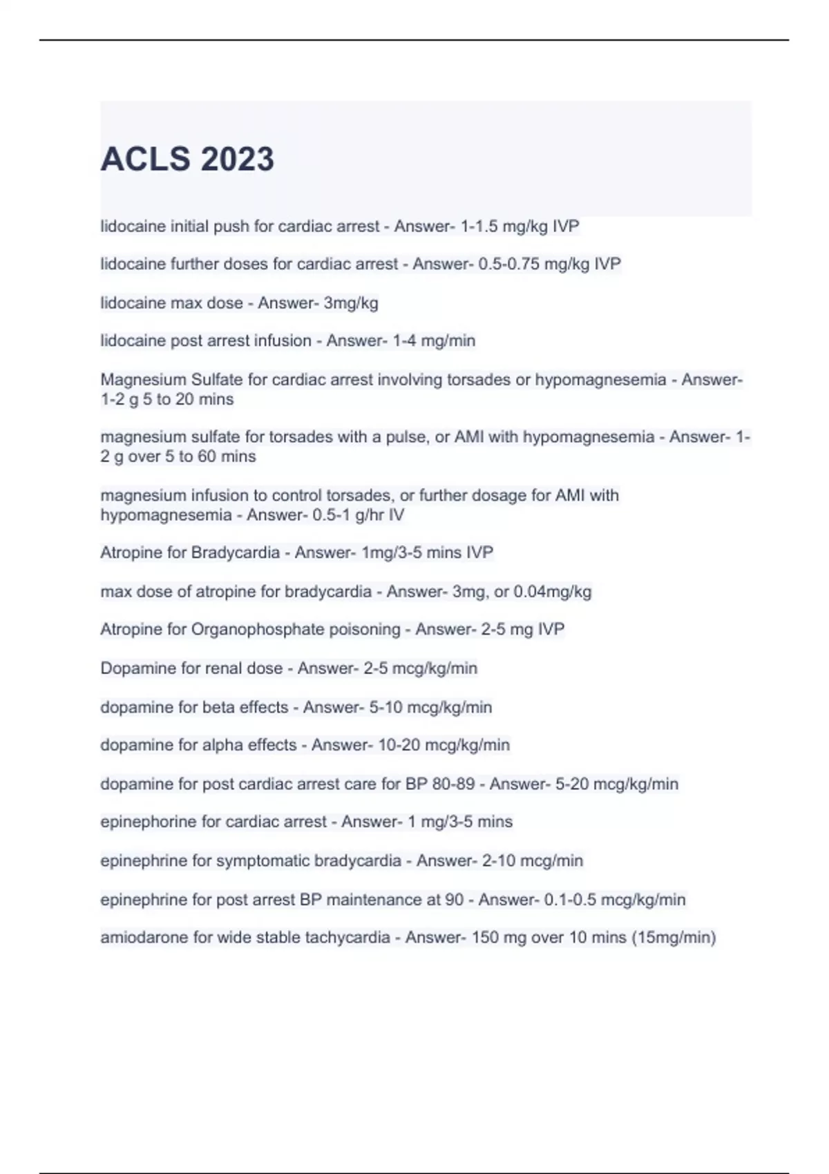 ACLS 2023/ 2024 Exam with complete solutions - ACOLS - Stuvia US