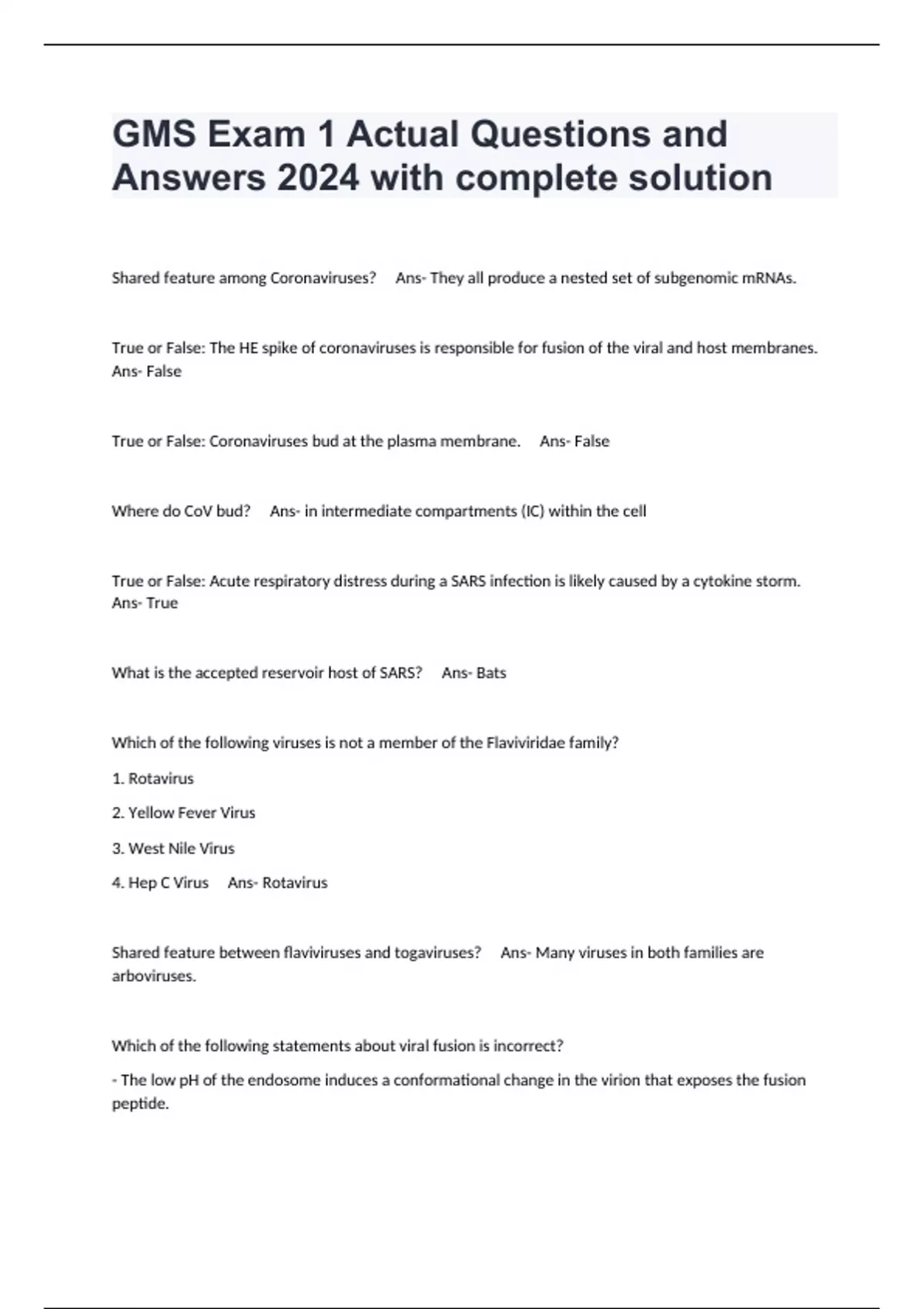 GMS Exam 1 Actual Questions and Answers 2024 with complete solution - GMS - Stuvia US