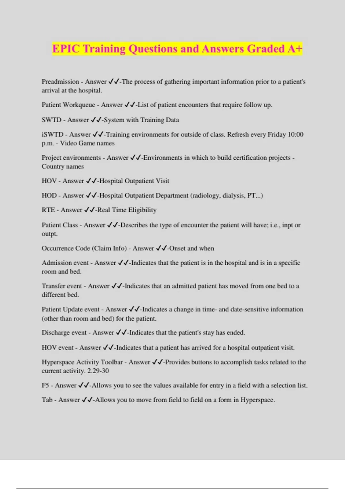 EPIC Bundled Exams Questions and Answers | 100% Verified and Updated ...