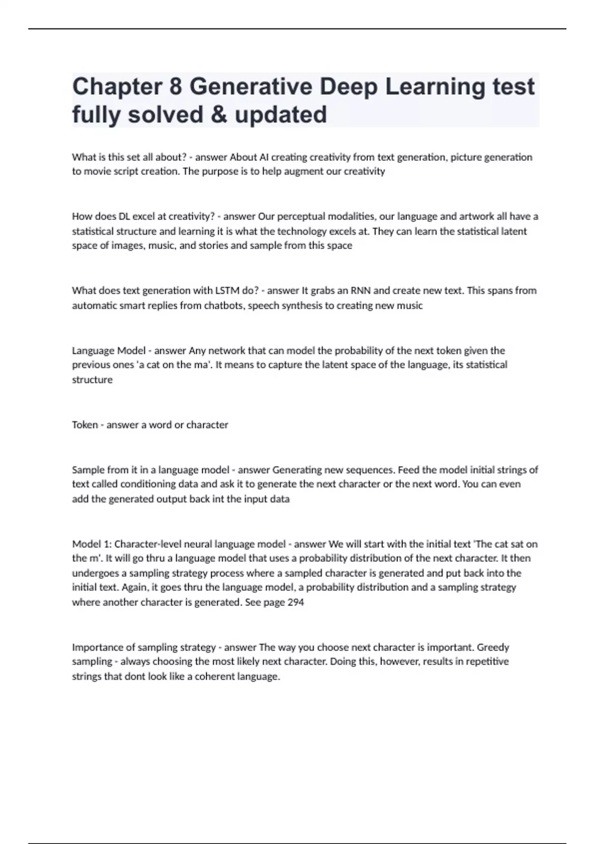 Chapter 8 Generative Deep Learning test fully solved & updated ...