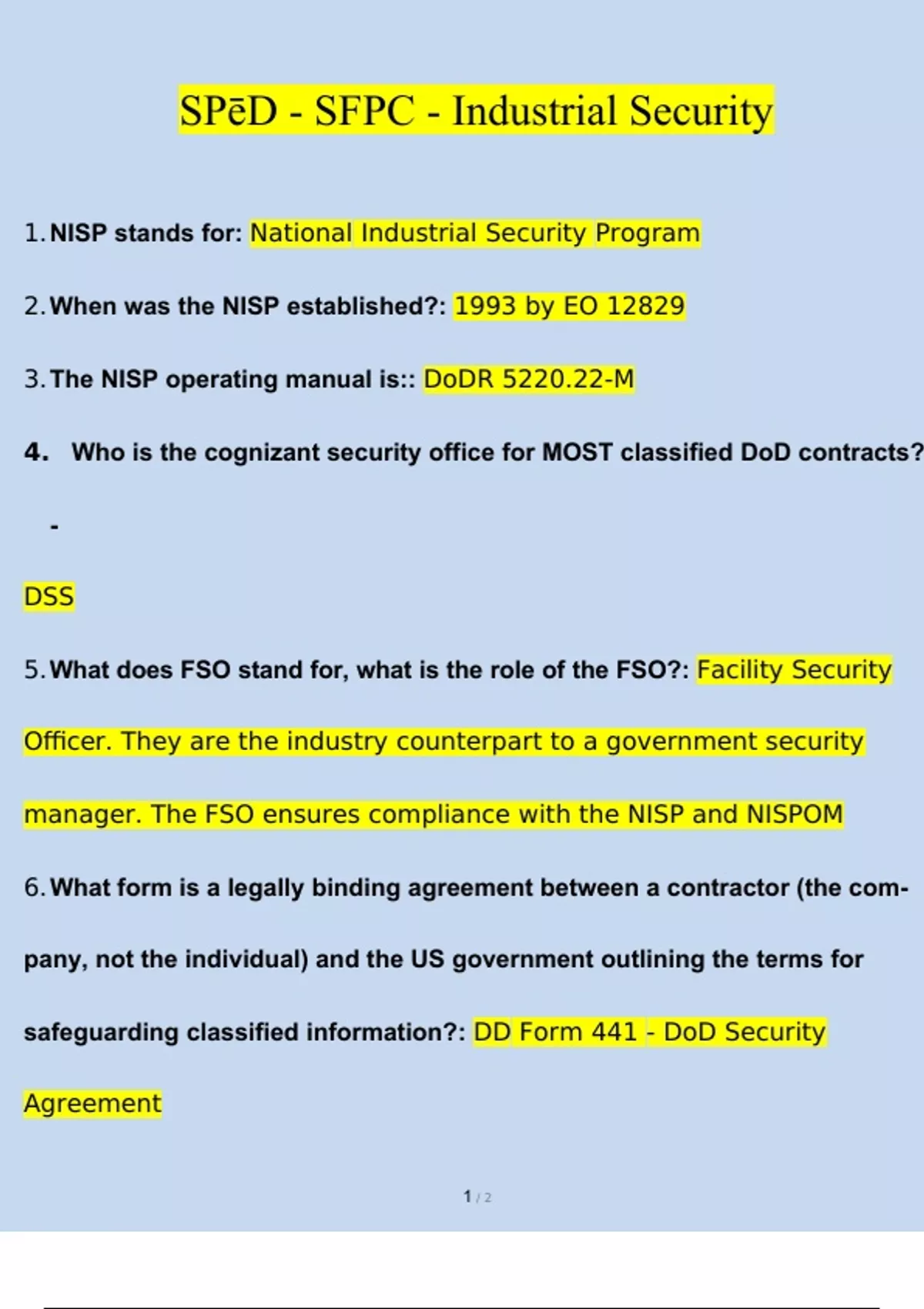 SPēD - SFPC - Industrial Security Questions and Answers (2024 / 2025 ...