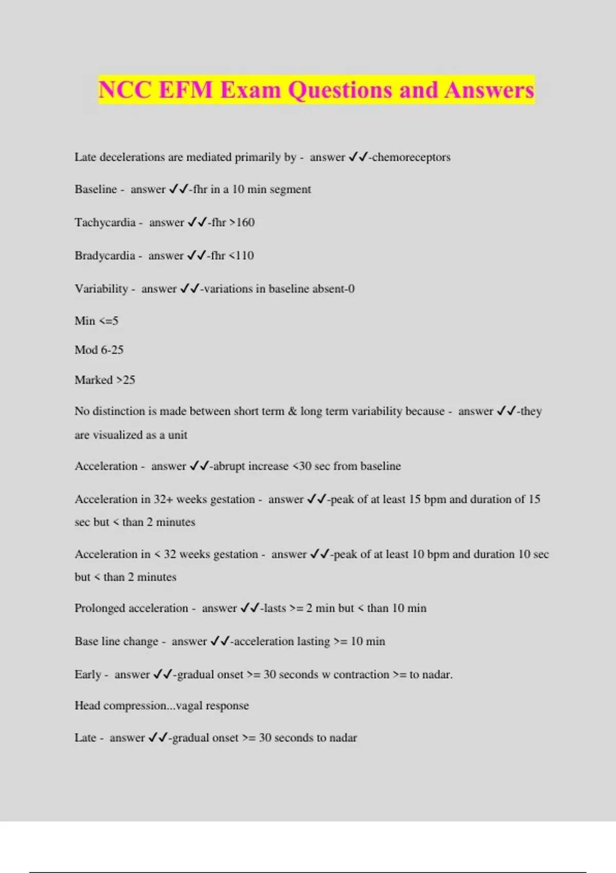 NCC EFM Exam Questions and Answers - NCC EFM - Stuvia US