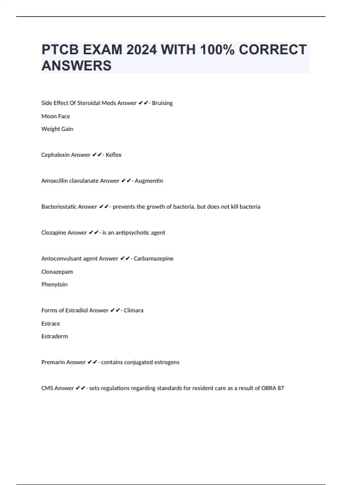 PTCB EXAM 2024 WITH 100% CORRECT ANSWERS - PTCB - Stuvia US