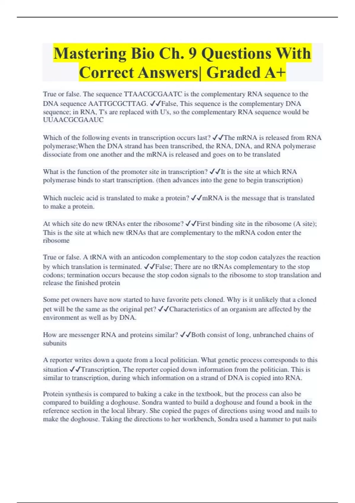 Mastering Bio Ch. 9 Questions With Correct Answers| Graded A+ - Mastering Bio Ch 9 - Stuvia US