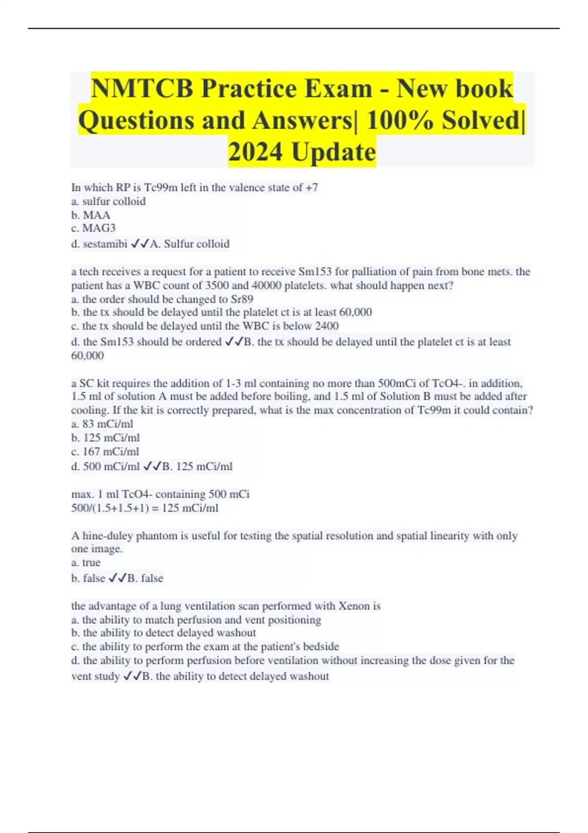 NMTCB Practice Exam - New book Questions and Answers| 100% Solved| 2024 ...