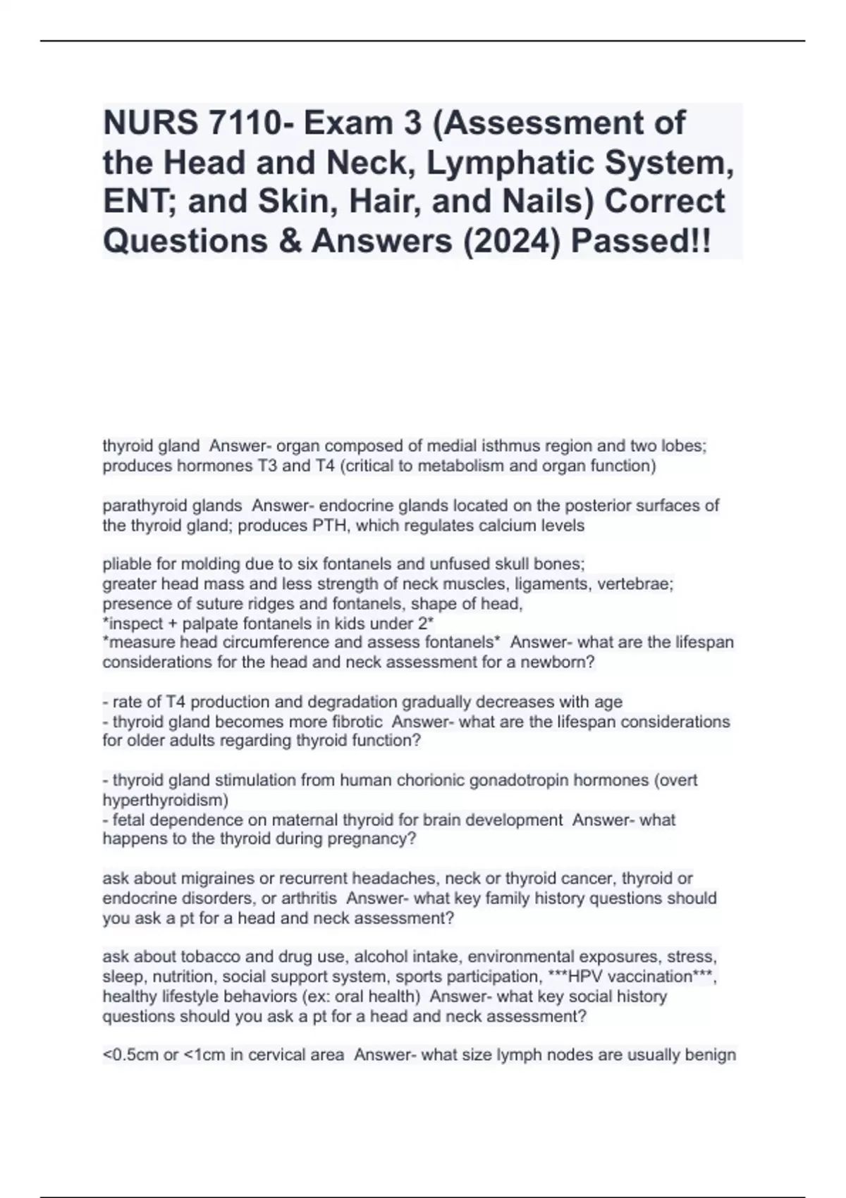 NURS 7110- Exam 3 (Assessment of the Head and Neck, Lymphatic System ...
