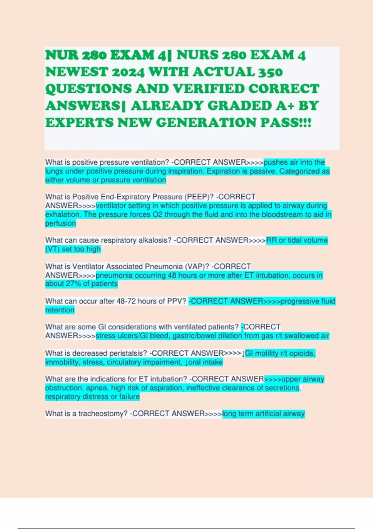 NUR 280 EXAM 4| NURS 280 EXAM 4 NEWEST 2024 WITH ACTUAL 350 QUESTIONS ...