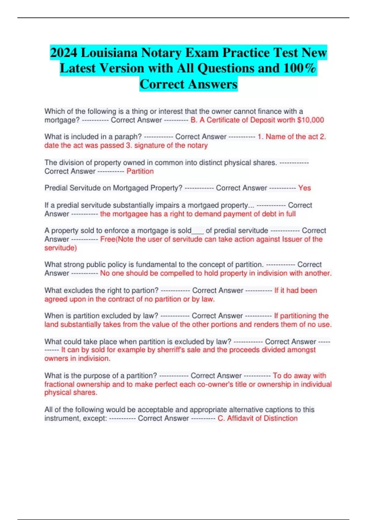2024 Louisiana Notary Exam Practice Test New Latest Version With All 2024 Louisiana Notary Exam Practice Test New Latest Version With All
