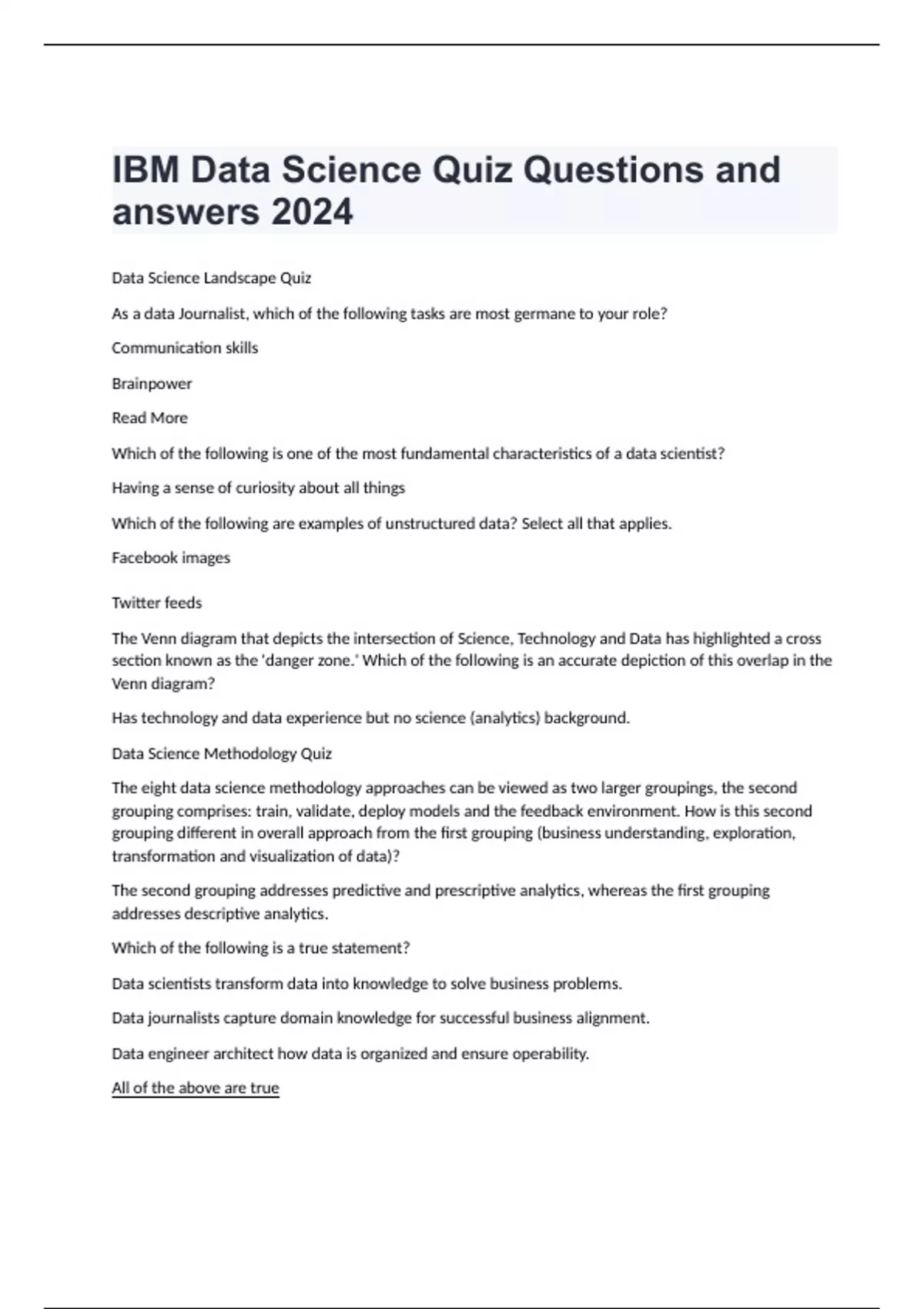 IBM Data Science Quiz Questions and answers 2024 - Google data ...
