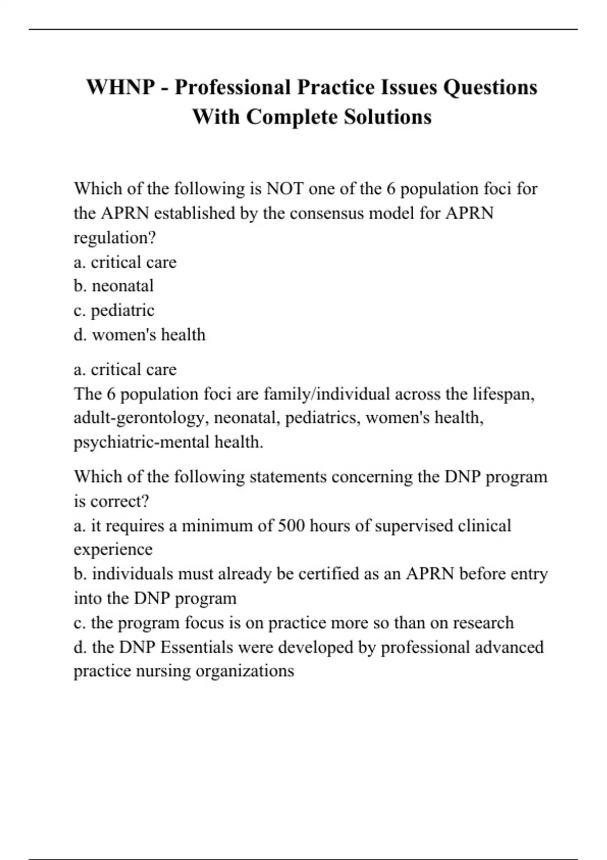 WHNP - Professional Practice Issues Questions With Complete Solutions ...