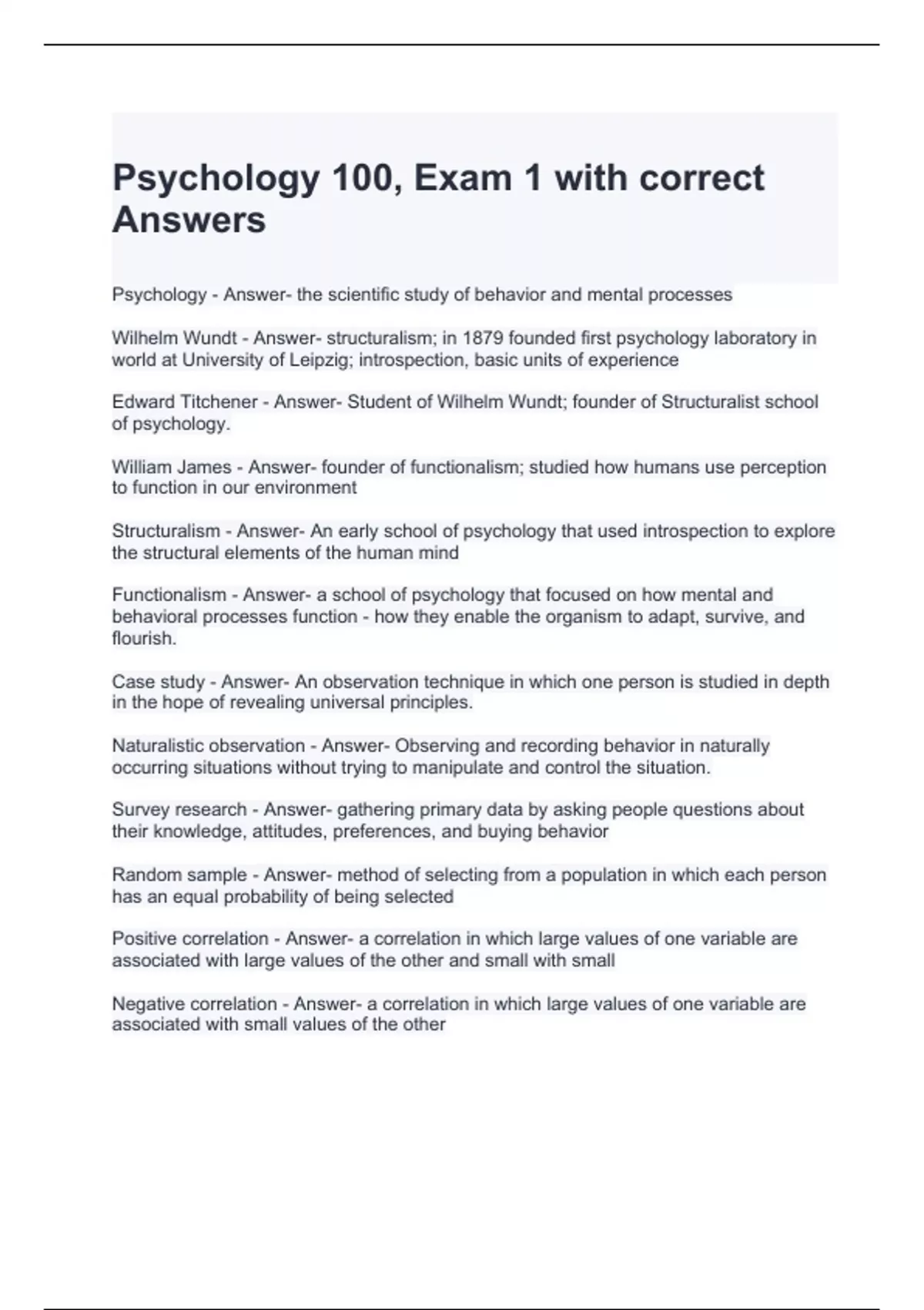 Psych 100 (Crosby PSU) Exam Bundle - Stuvia US