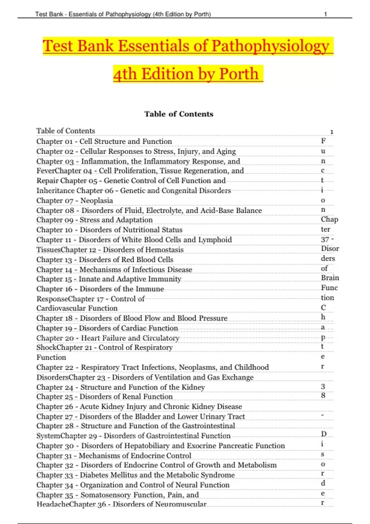TEST BANK For ESSENTIALS OF PATHOPHYSIOLOGY 4TH EDITION By Porth || All ...