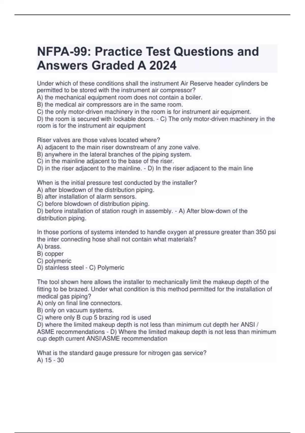 NFPA-99: Practice Test Questions and Answers Graded A 2024 - NFPA-99 ...