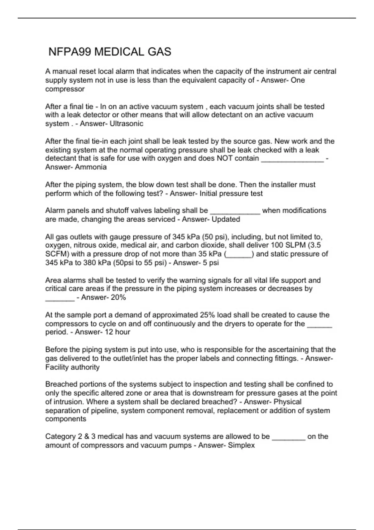 NFPA99 MEDICAL GAS - NFPA99 - Stuvia US