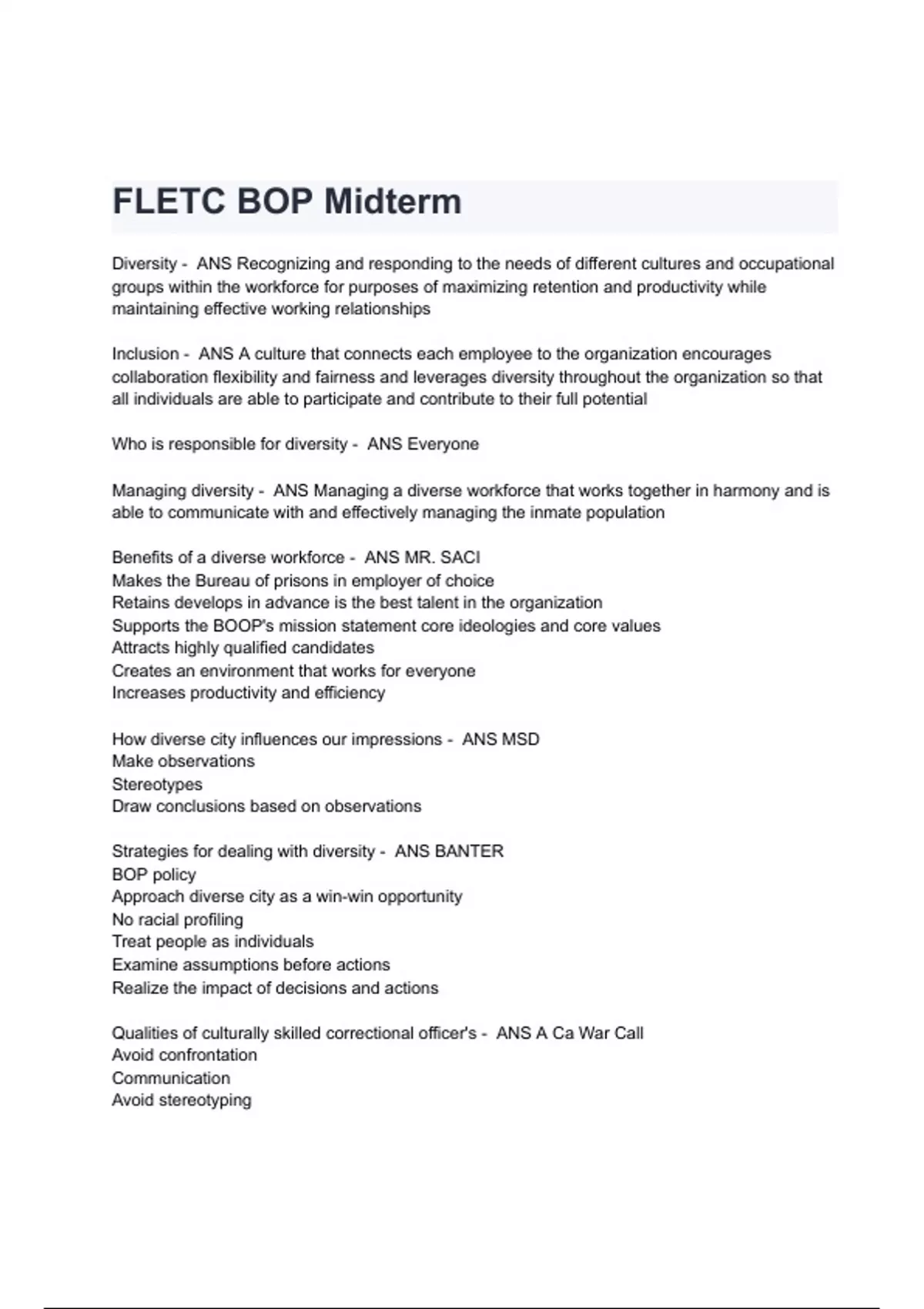 FLETC BOP Midterm Exam Questions with correct Answers 2025/2026( A+ ...